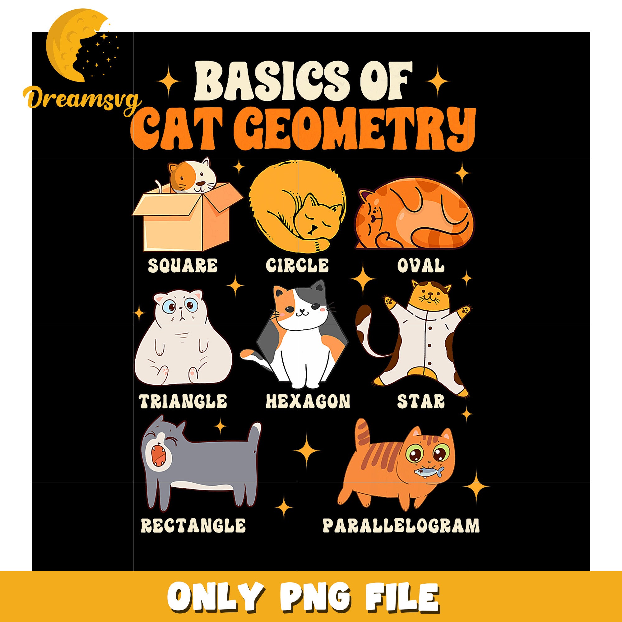 Cat Geometry PNG Cute Shapes Design – DreamSVG Store