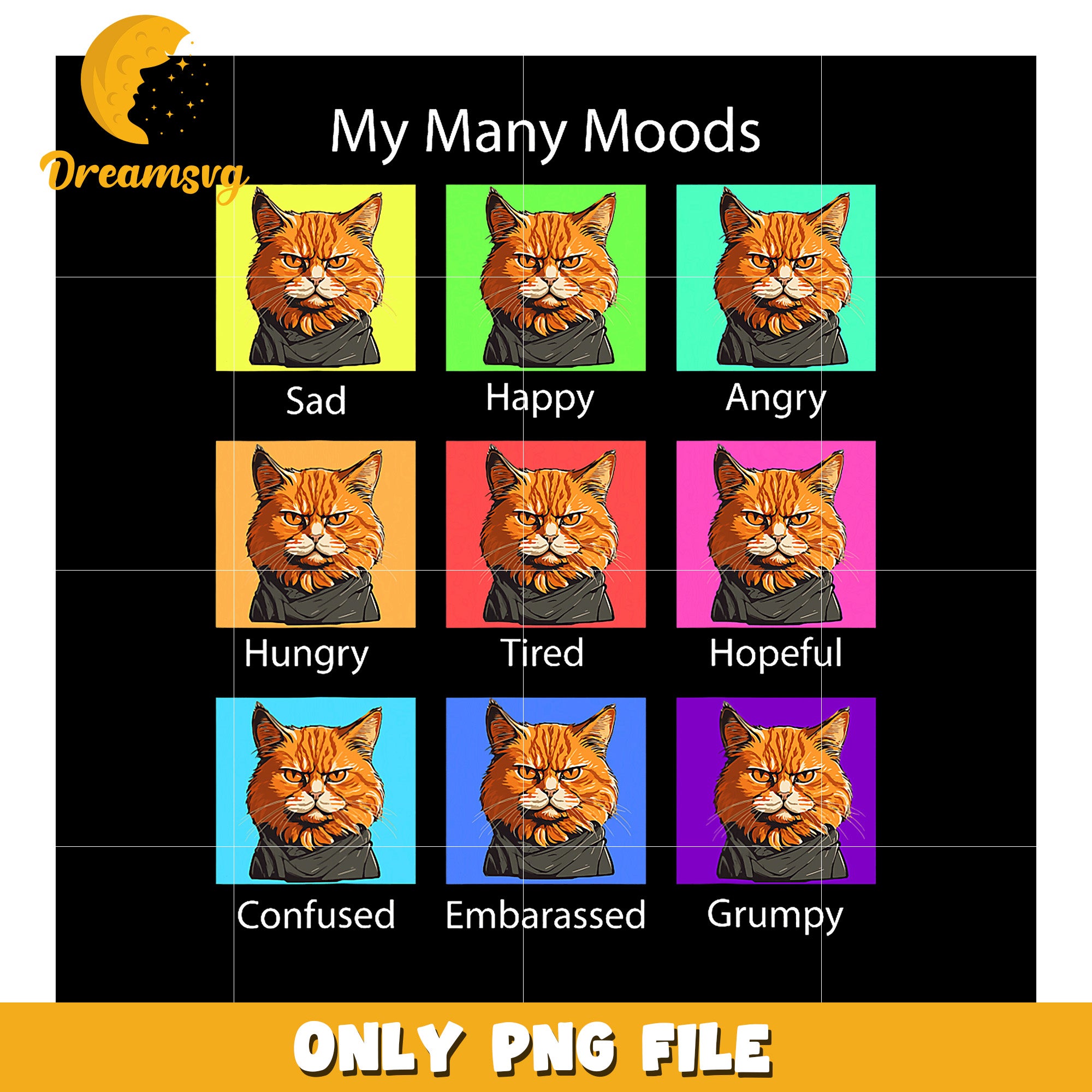 Cat Moods PNG Sad, Happy, Angry & More – DreamSVG Store