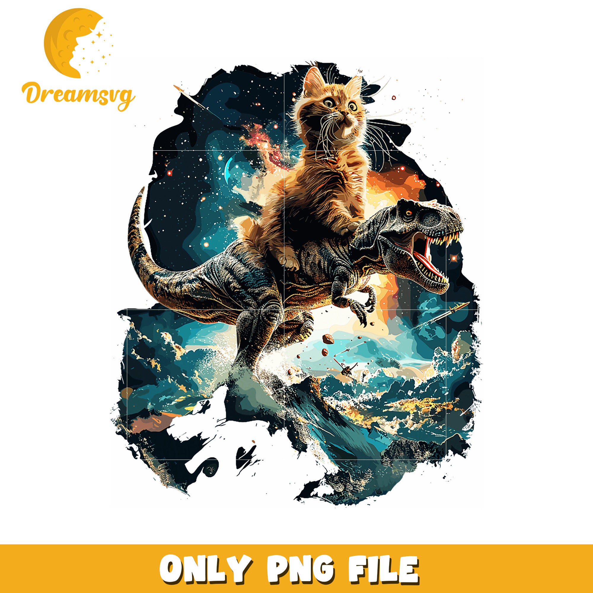 Cat Riding T-Rex in Space PNG – DreamSVG Store