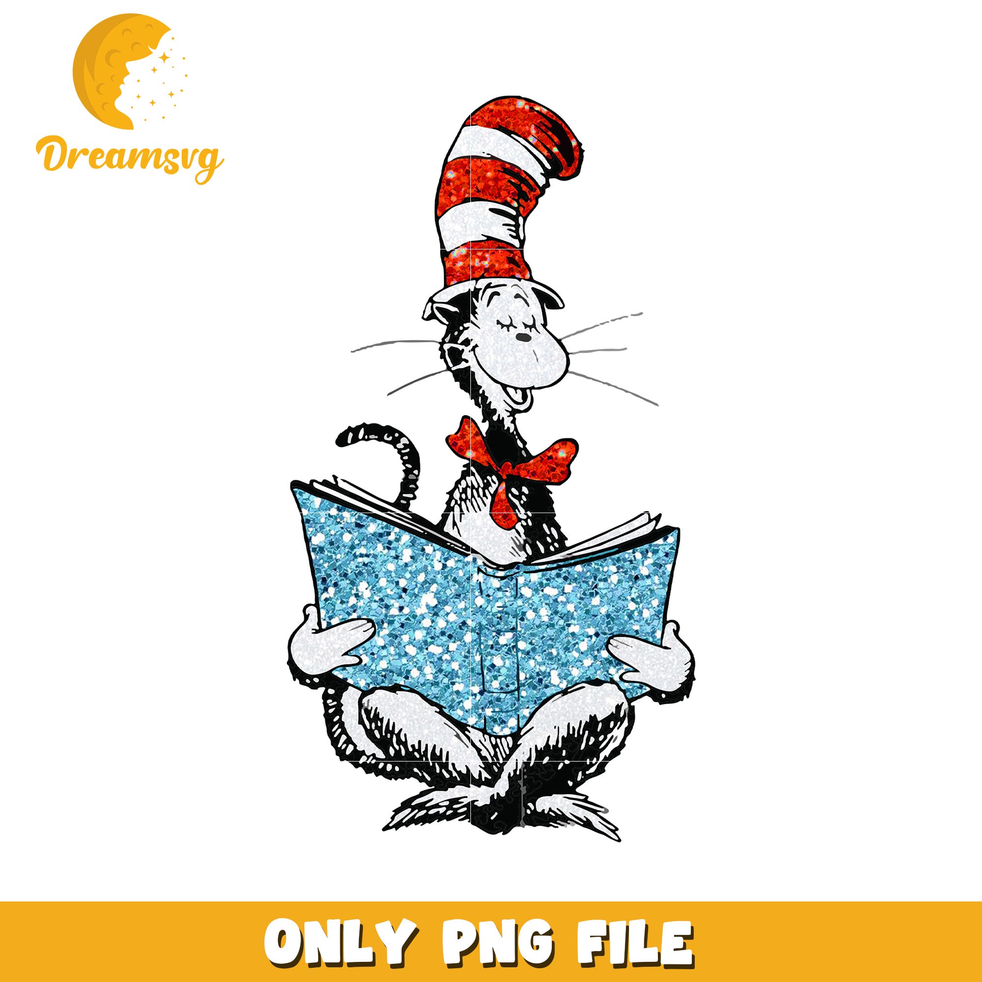 Cat in the Hat PNG Glitter Reading – DreamSVG Store