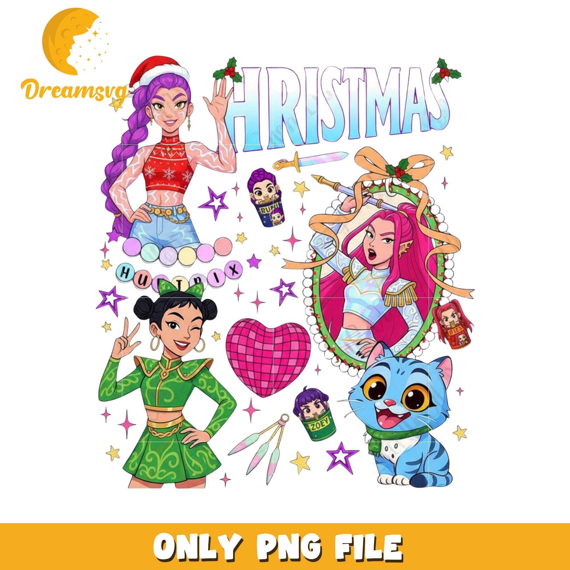 Christmas huntrix disco design png, huntrix and saja png, christmas mu ...