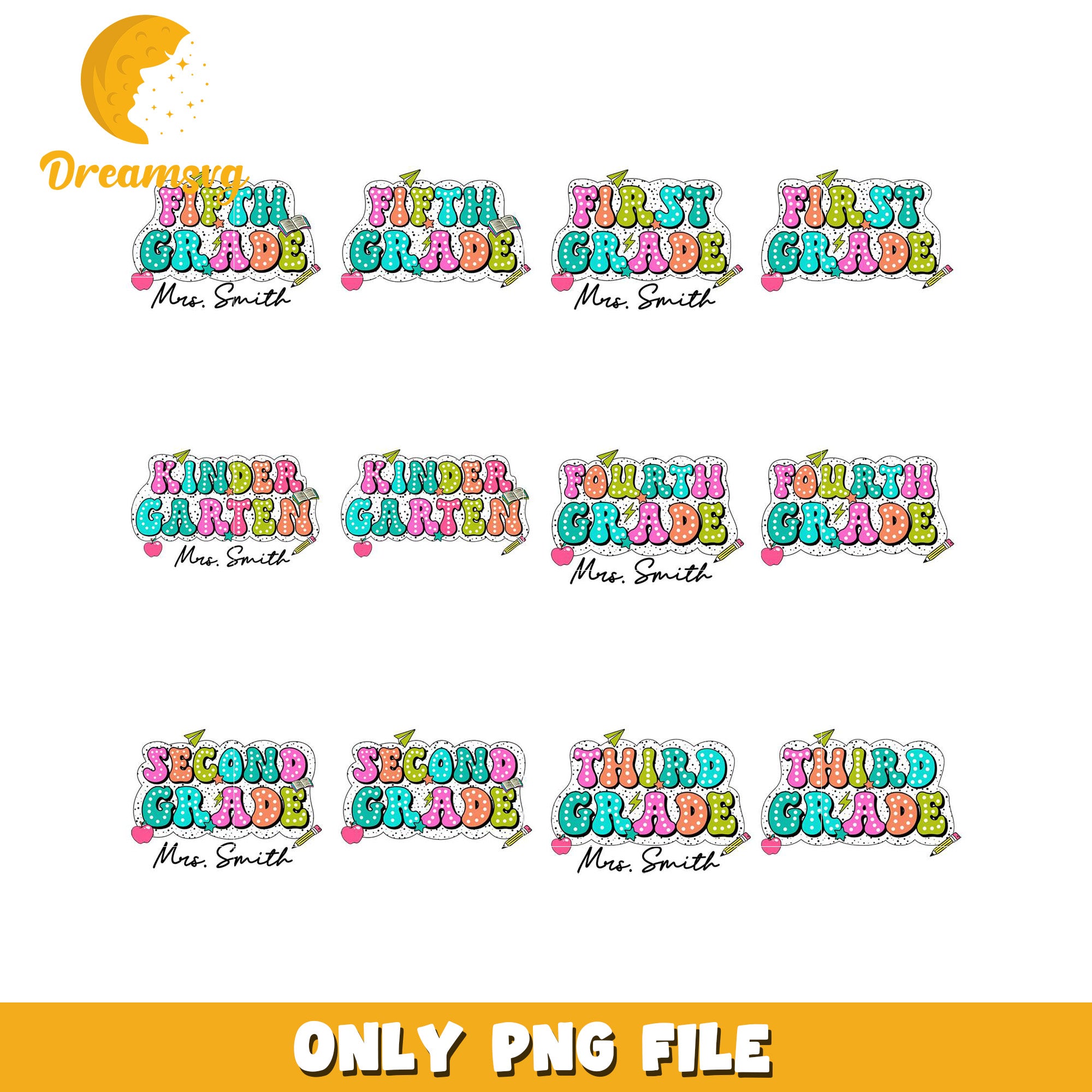 Colorful Grade Labels Bundle PNG for Teachers and Students – DreamSVG Store
