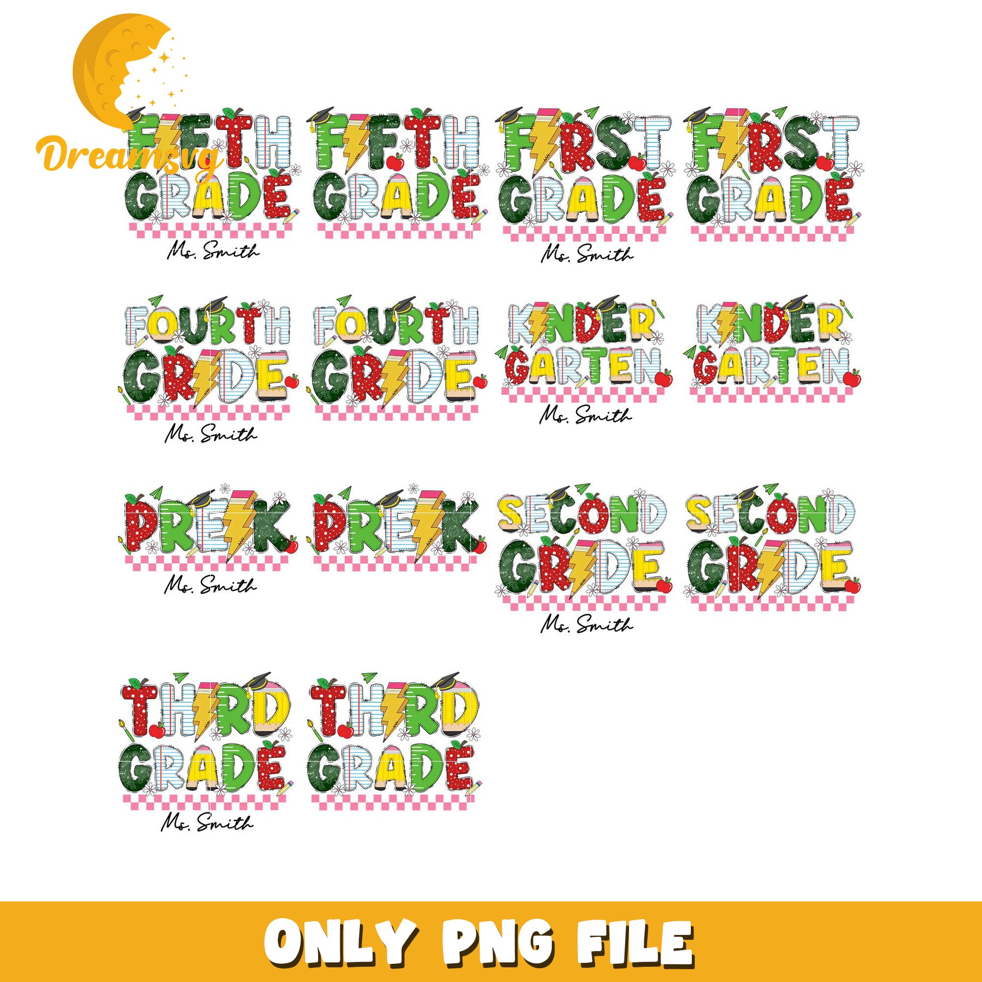 Colorful Grade Level Signage Bundle PNG for Teachers – DreamSVG Store