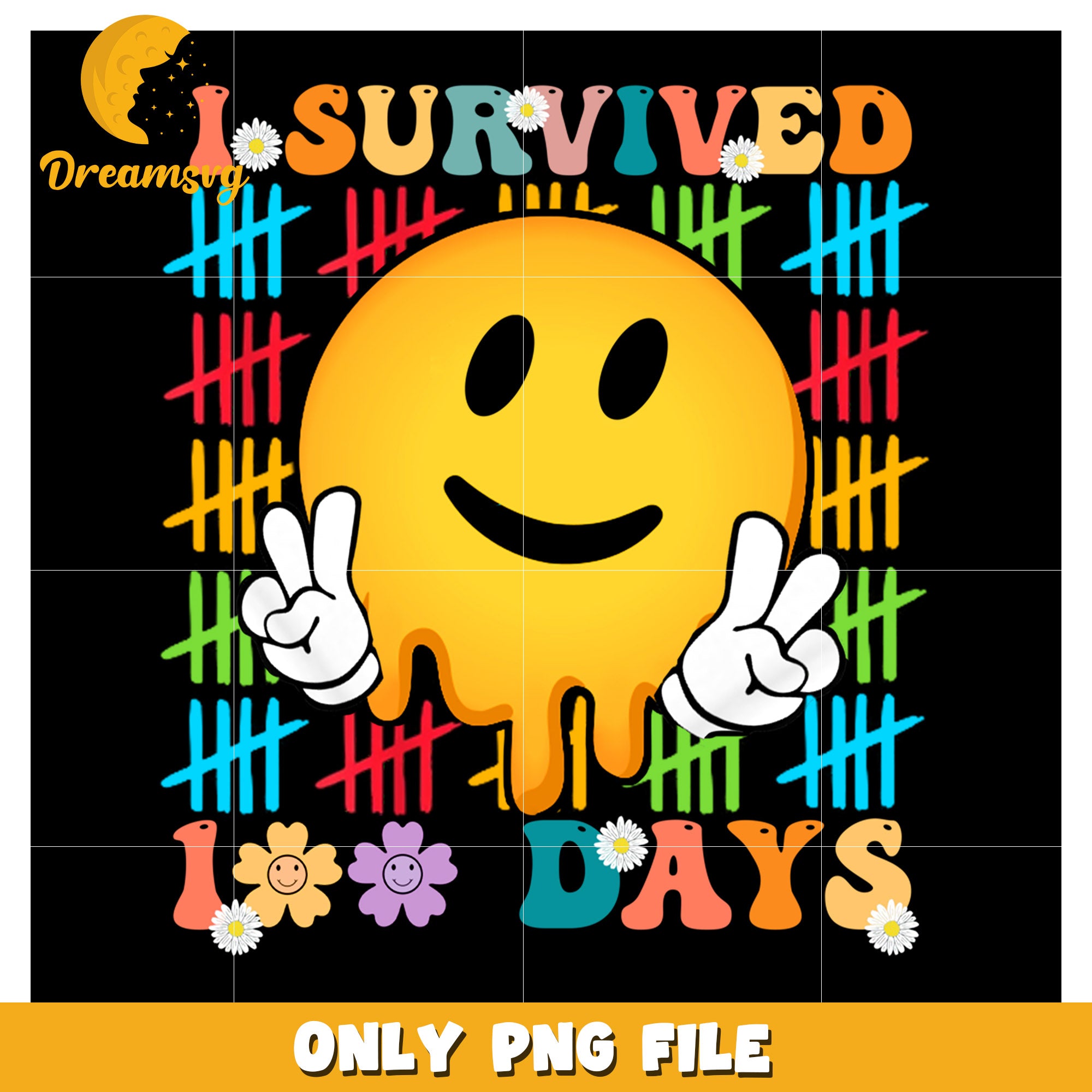 Colorful I Survived 100 Days Smiley Face PNG Artwork – DreamSVG Store