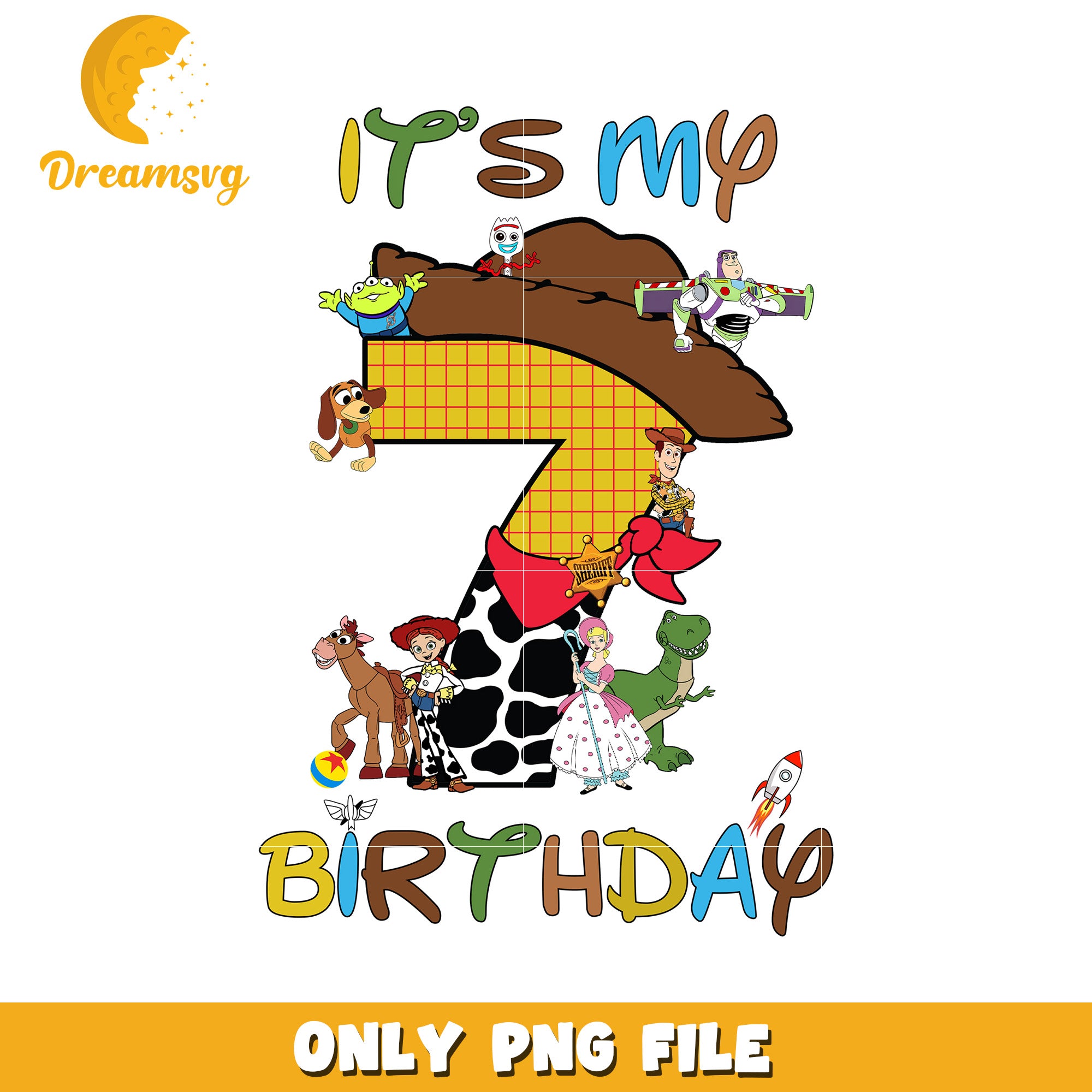 Colorful Seven Birthday Party PNG Design for Kids – DreamSVG Store