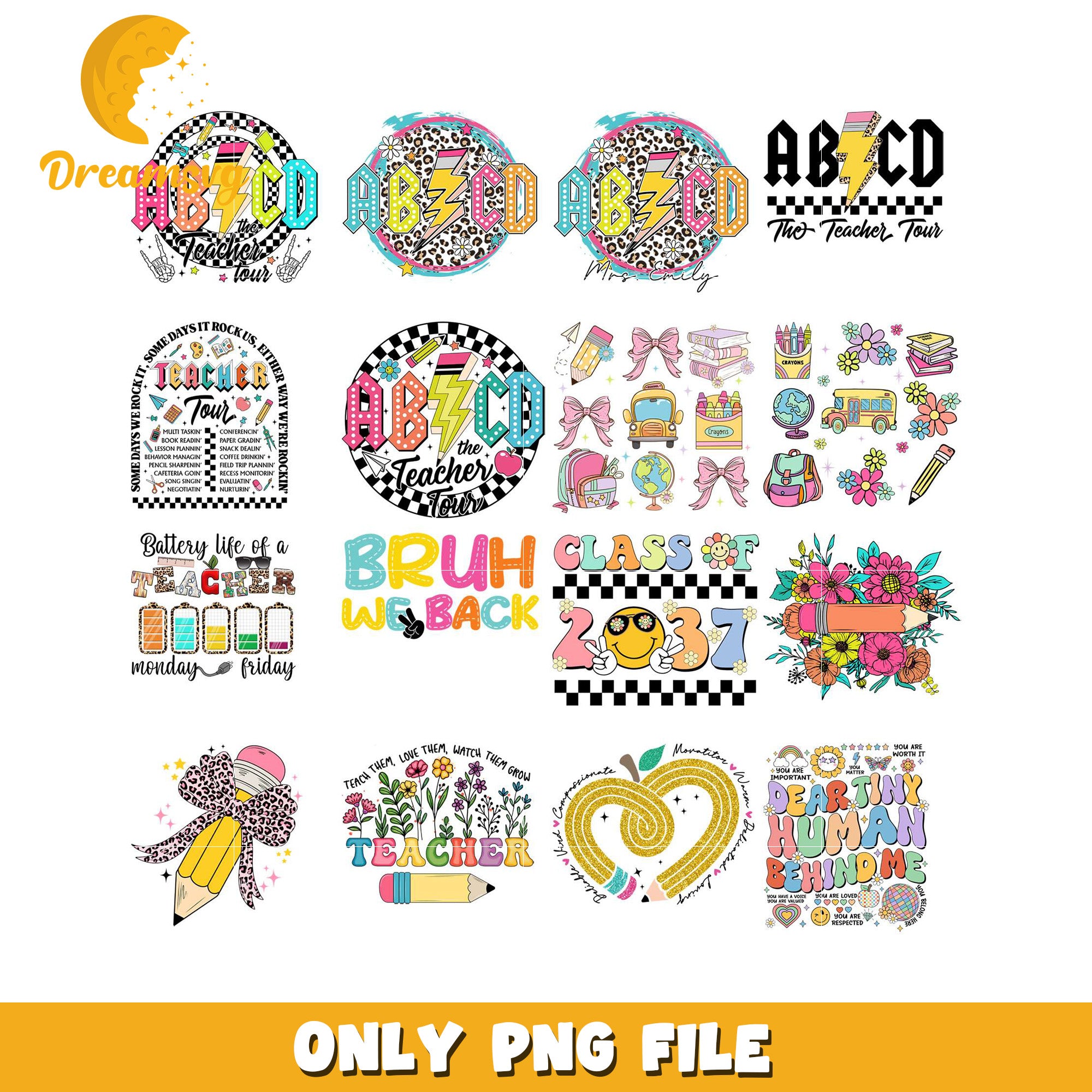 Colorful Teacher Bundle PNG Fun Education Clipart Designs – DreamSVG Store