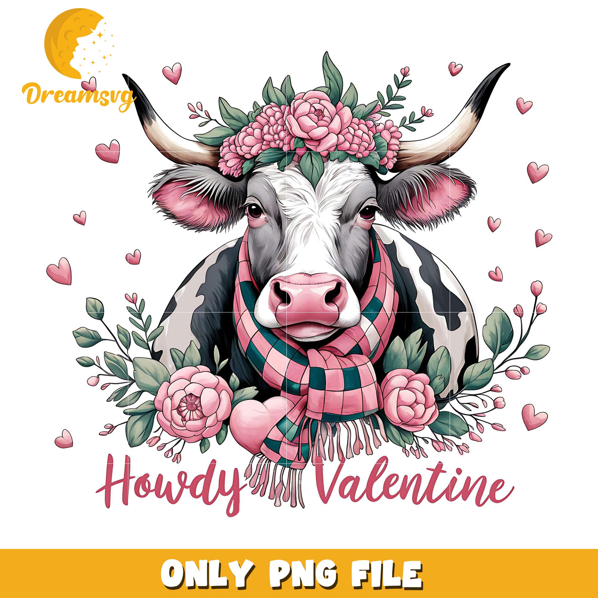 Cow with flower howdy valentine png, howdy valentine png, cow png ...
