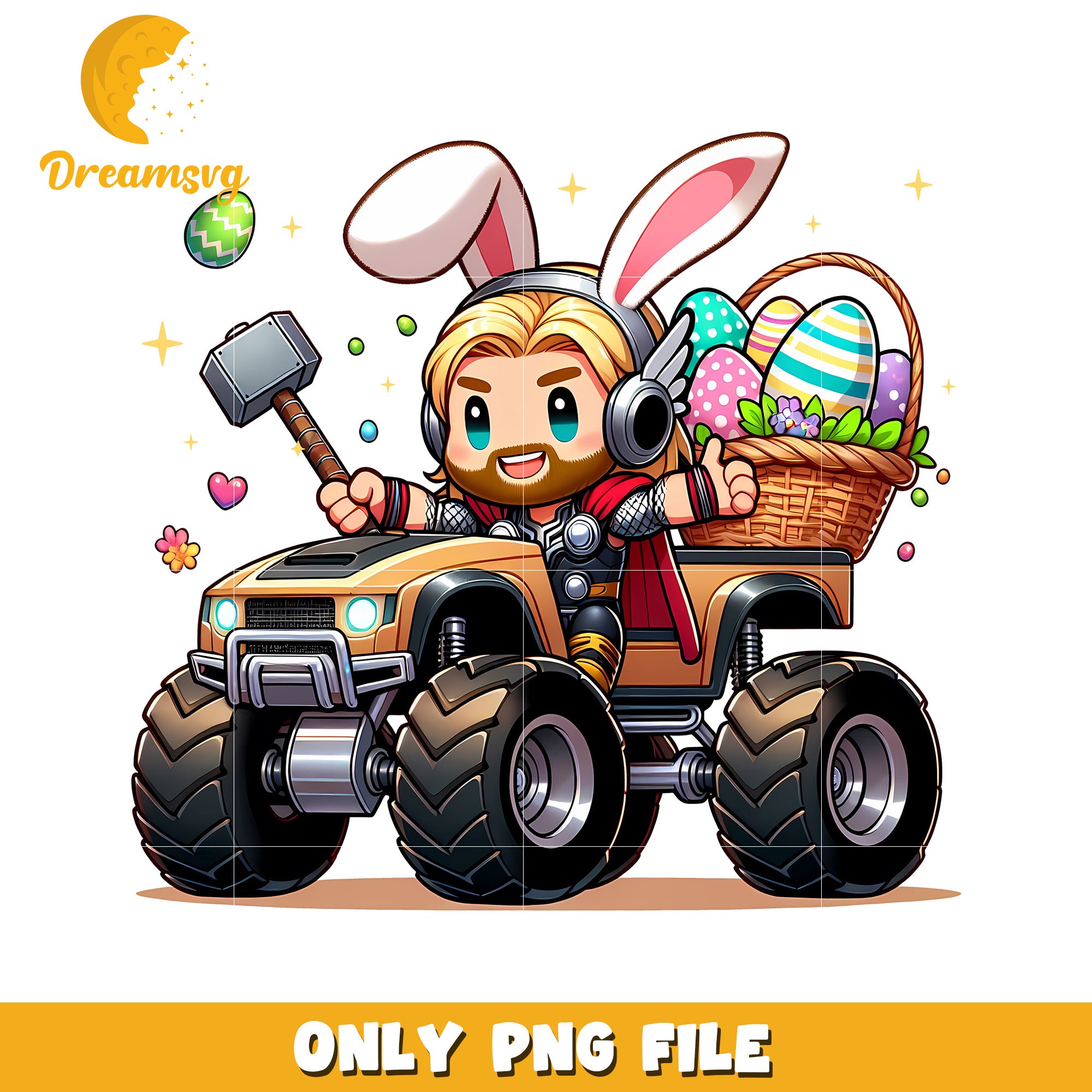 Cute Bunny Thor Driving an Easter Monster Truck PNG – DreamSVG Store