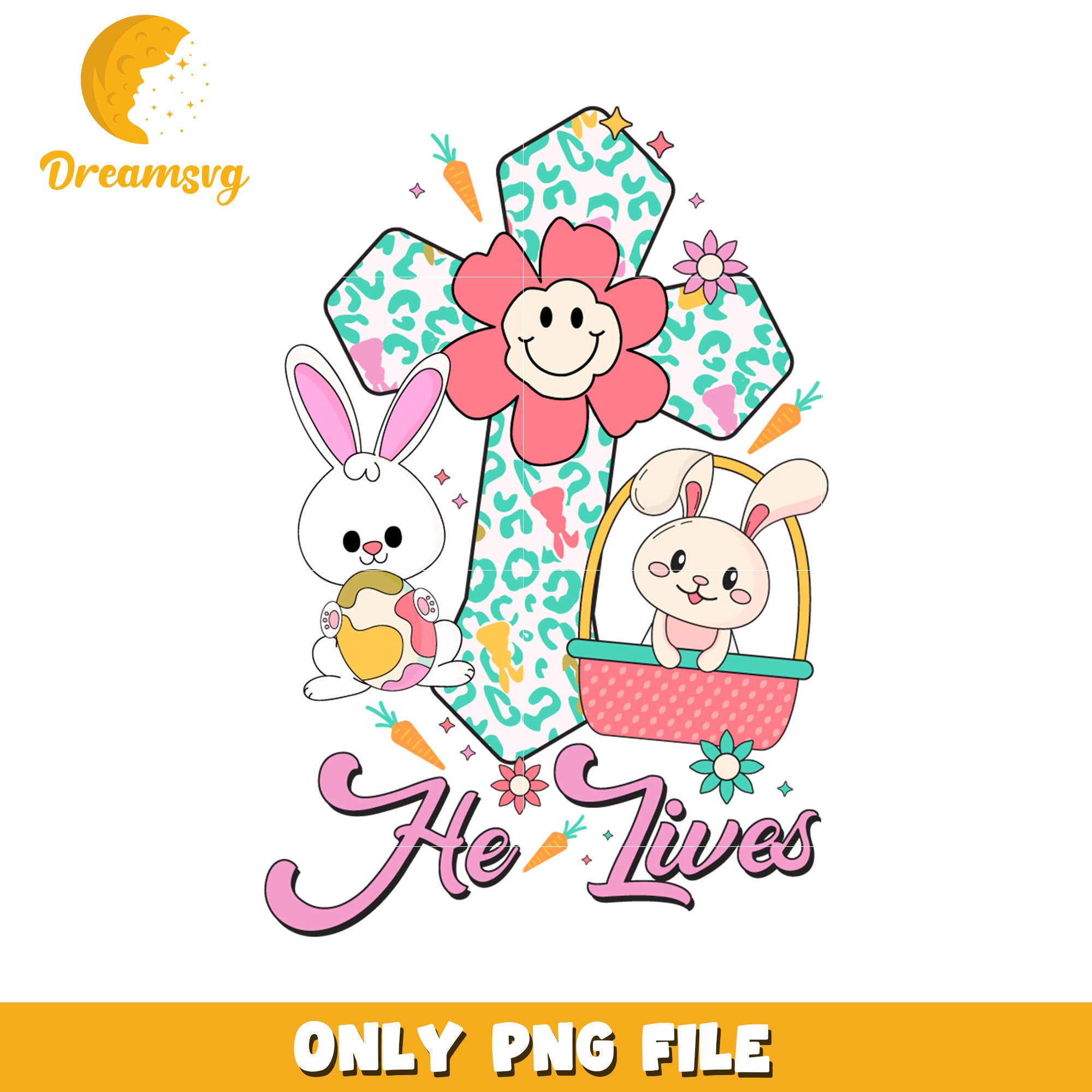 Cute Easter Design with Cross and Bunnies PNG File – DreamSVG Store