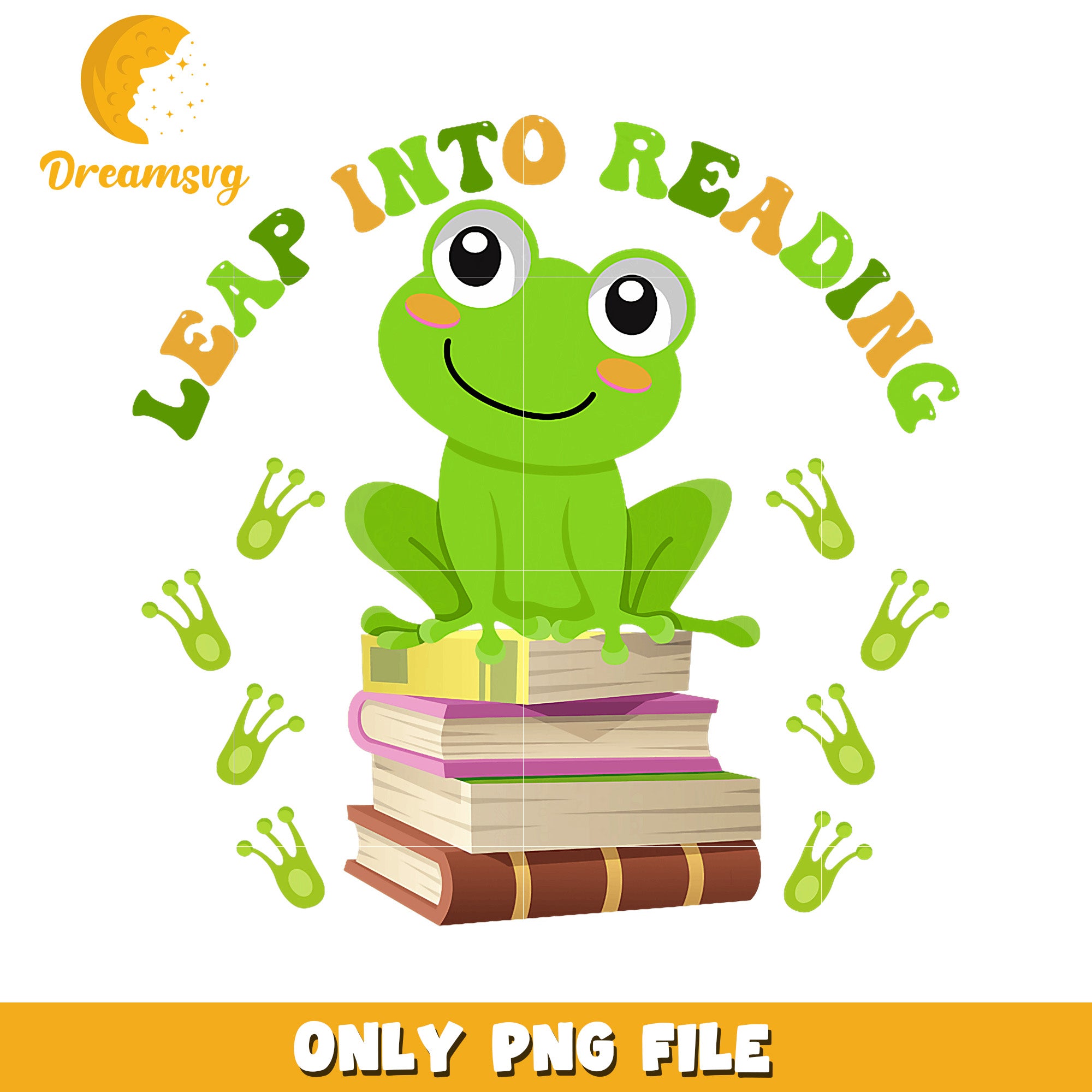 Cute Frog Leaping Into Reading PNG – DreamSVG Store