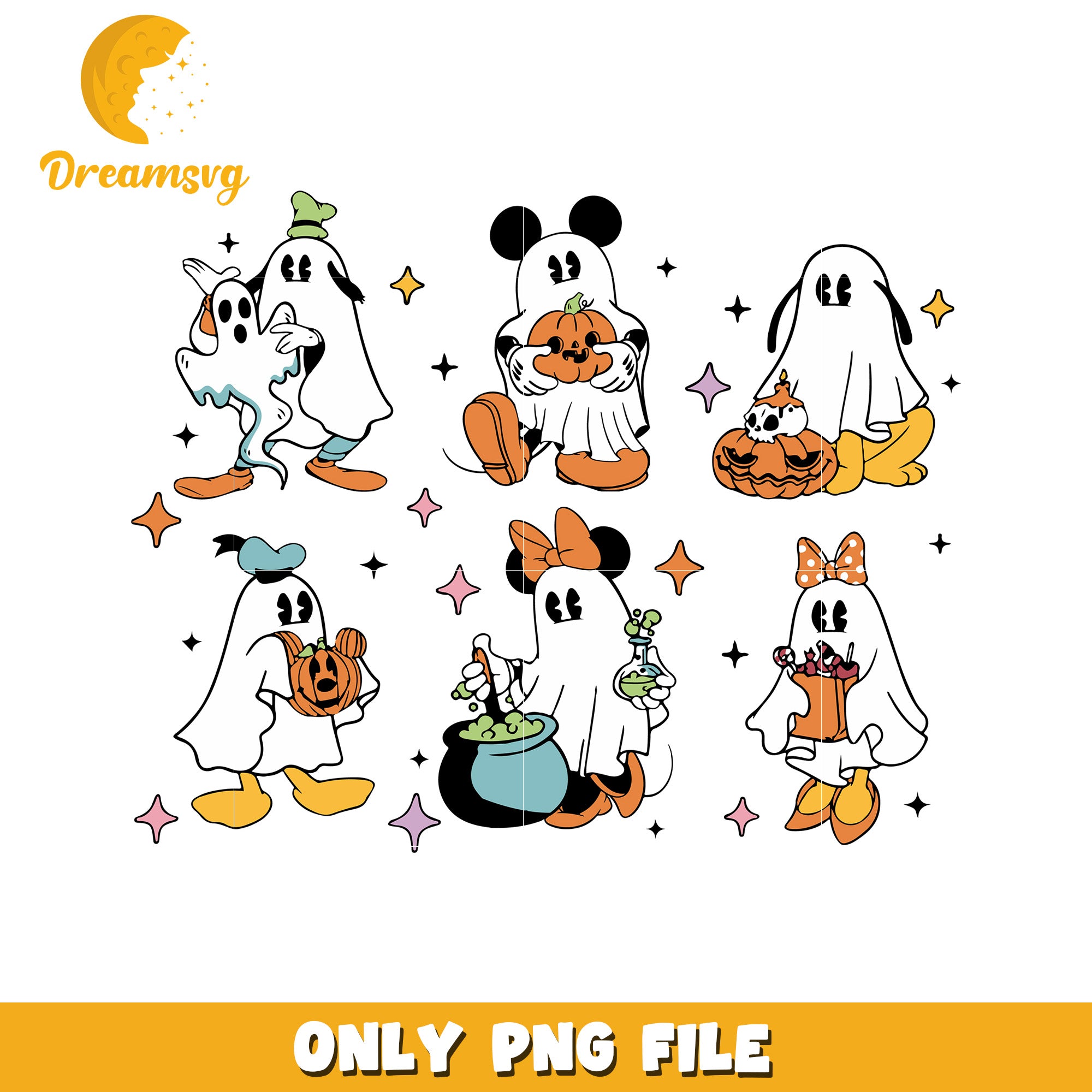Cute Halloween Ghost Characters PNG Clipart Set Download – DreamSVG Store