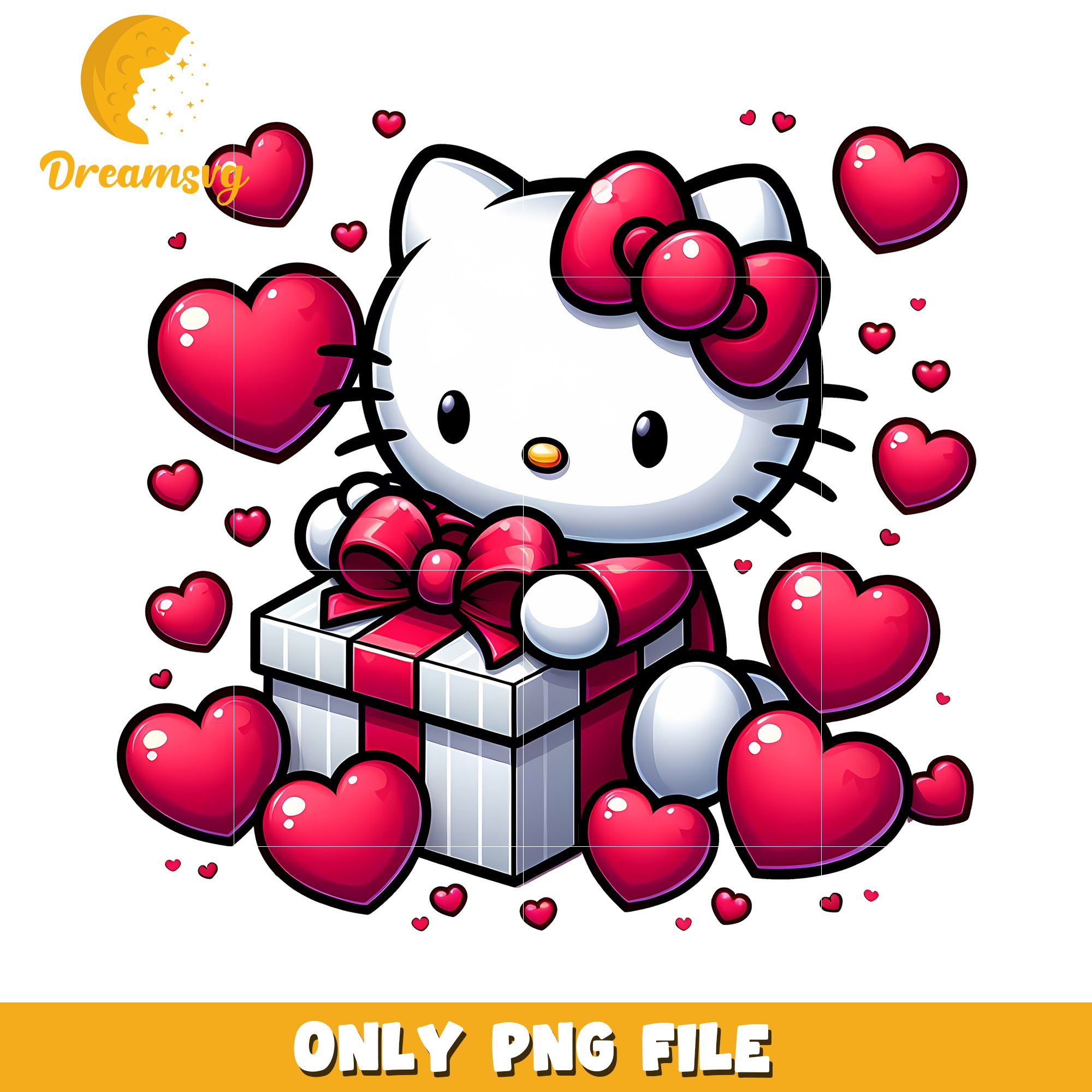 Cute Hello Kitty Gift Box with Hearts PNG File Download – DreamSVG Store