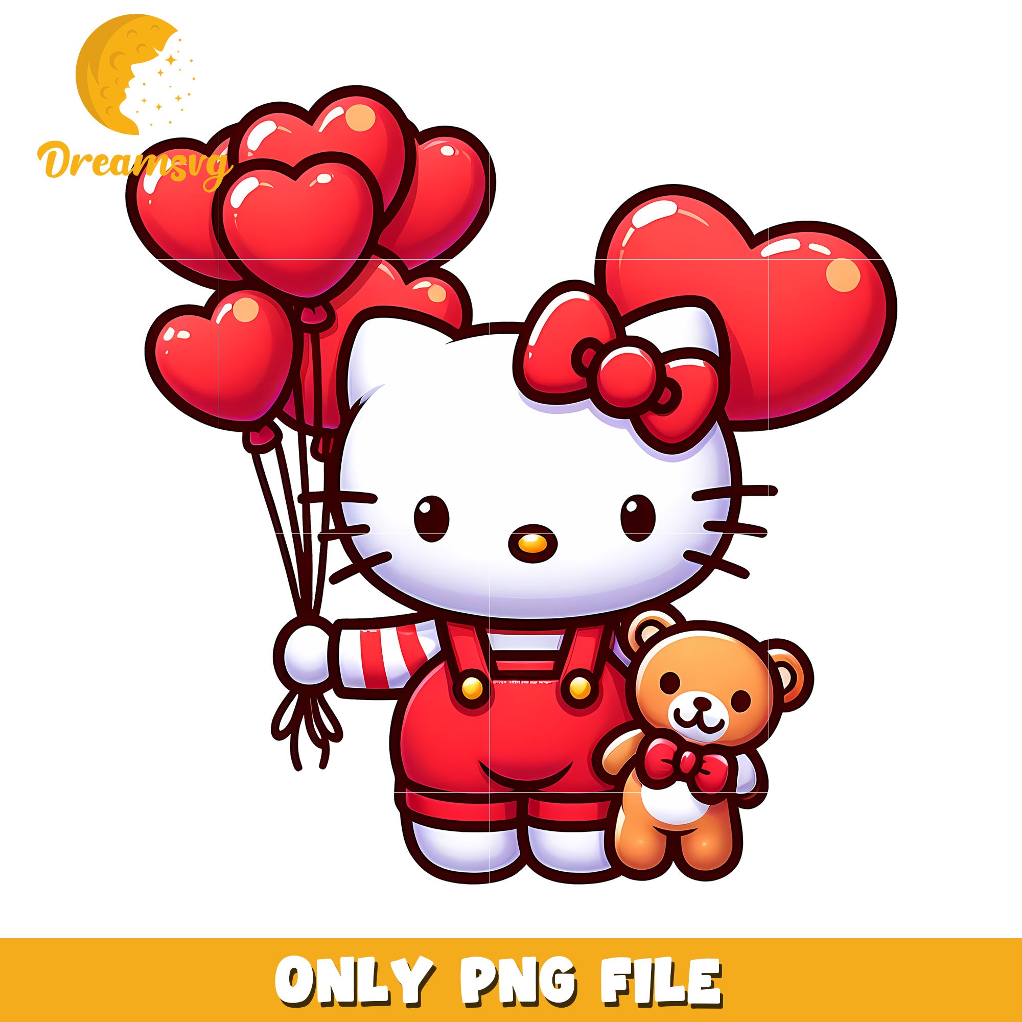 Cute Hello Kitty with Balloons and Teddy Bear PNG Image File – DreamSVG ...