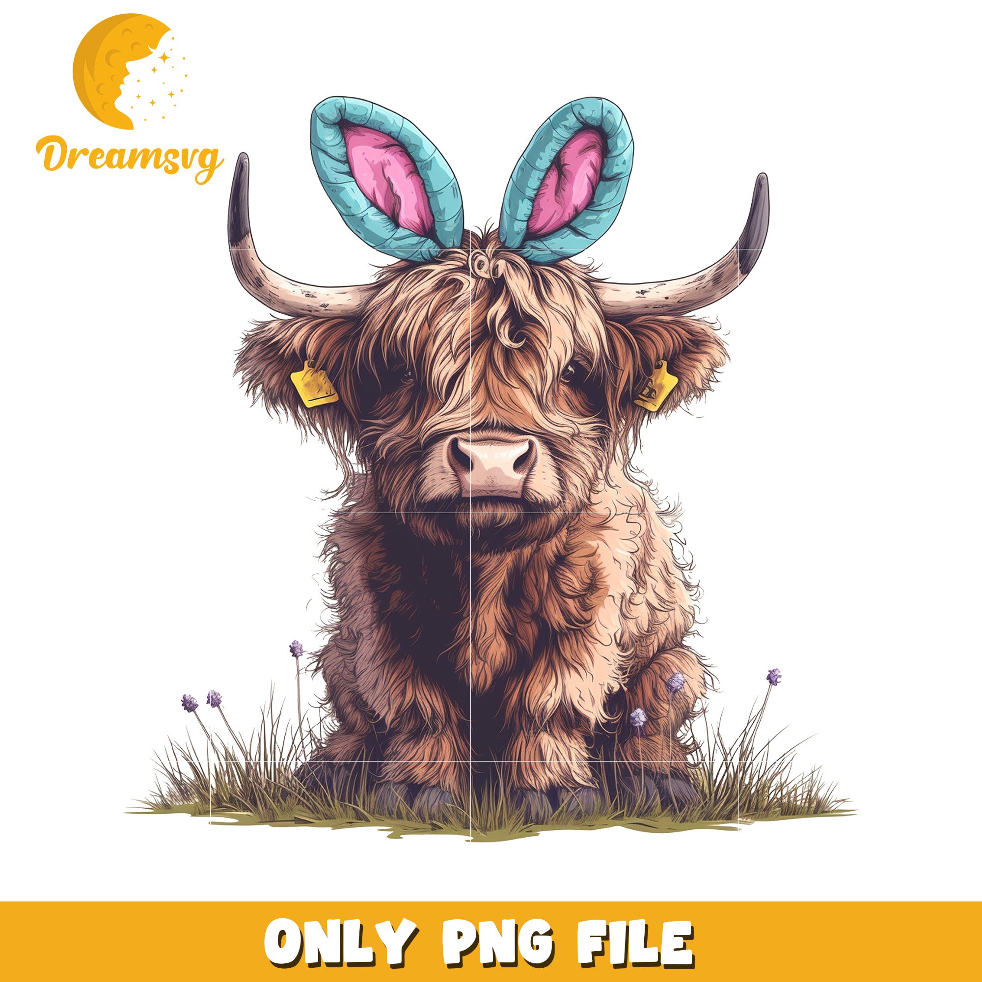 Cute Highland Cow with Bunny Ears PNG Digital Art File – DreamSVG Store