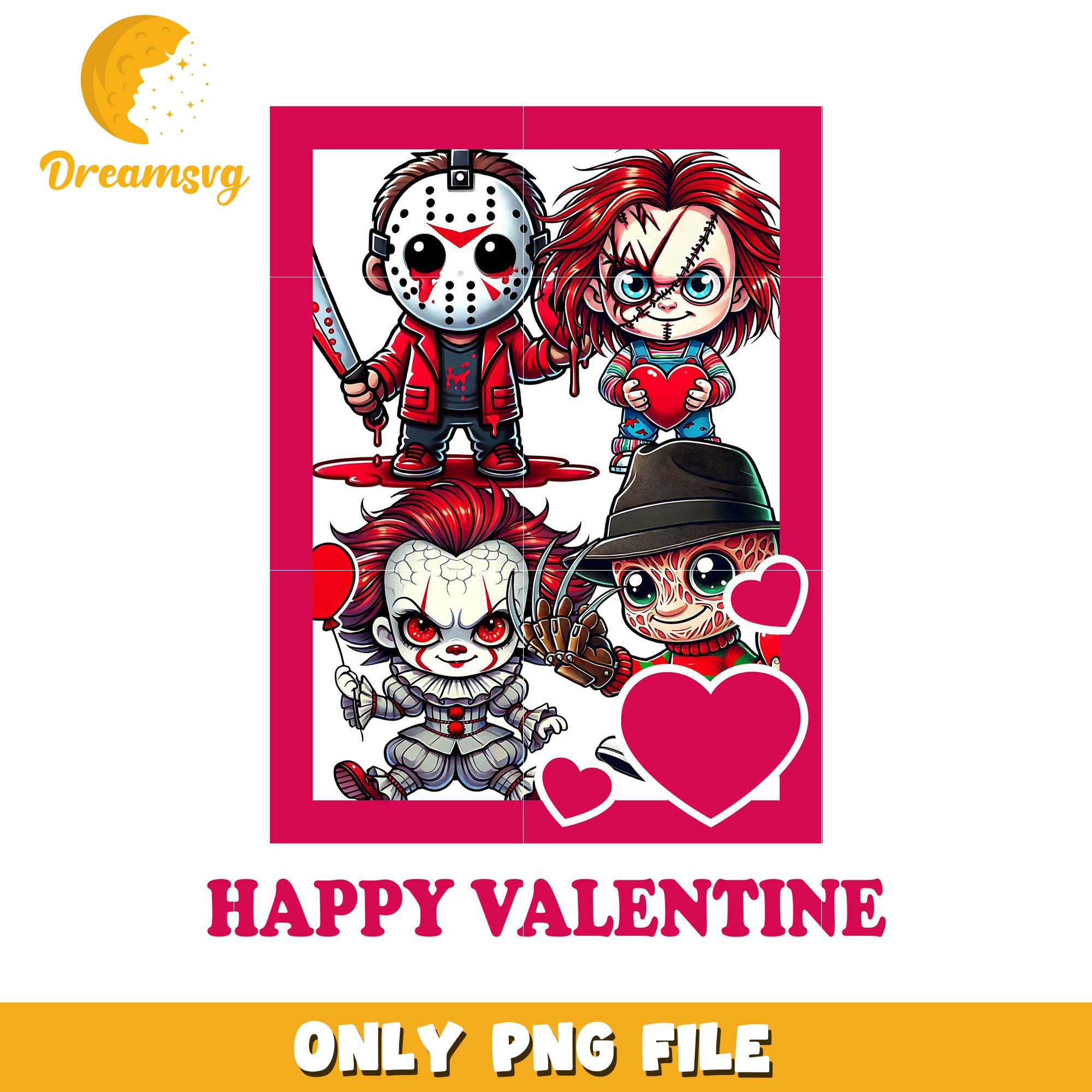 Cute Horror Characters Happy Valentine PNG File Download – DreamSVG Store