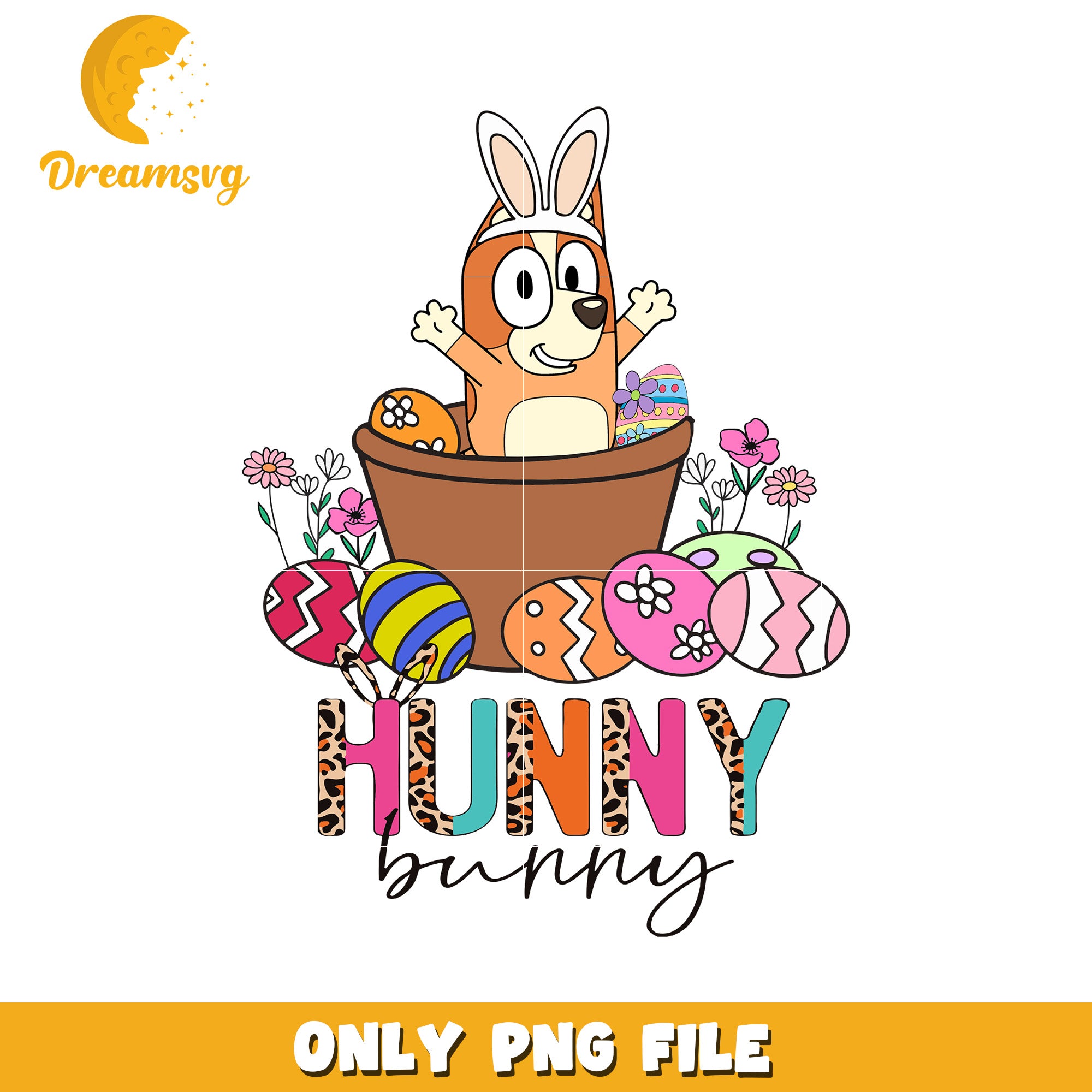 Cute Hunny Bunny with Easter Eggs and Flowers PNG Art – DreamSVG Store