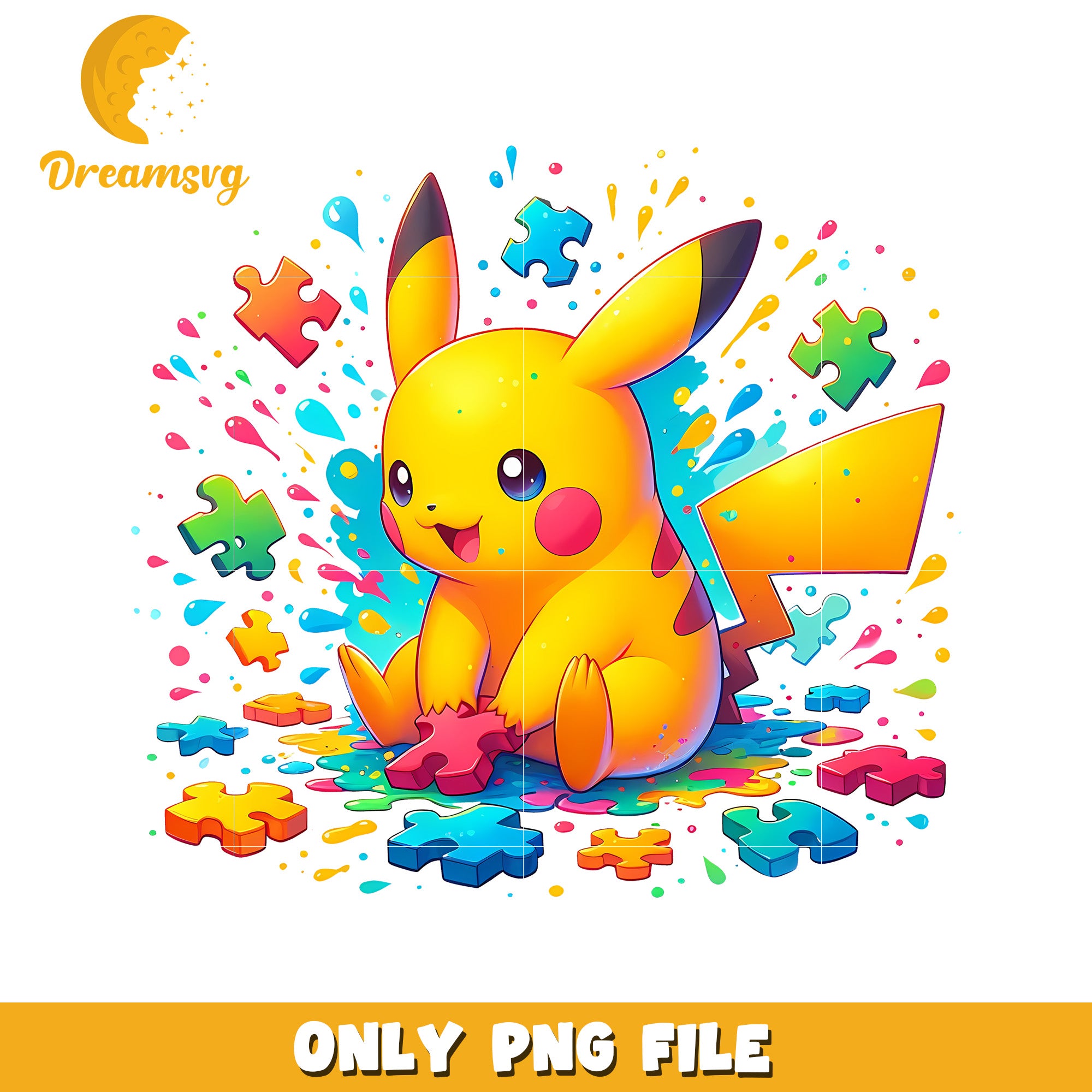 Cute Pikachu Playing with Colorful Puzzle Pieces PNG – DreamSVG Store