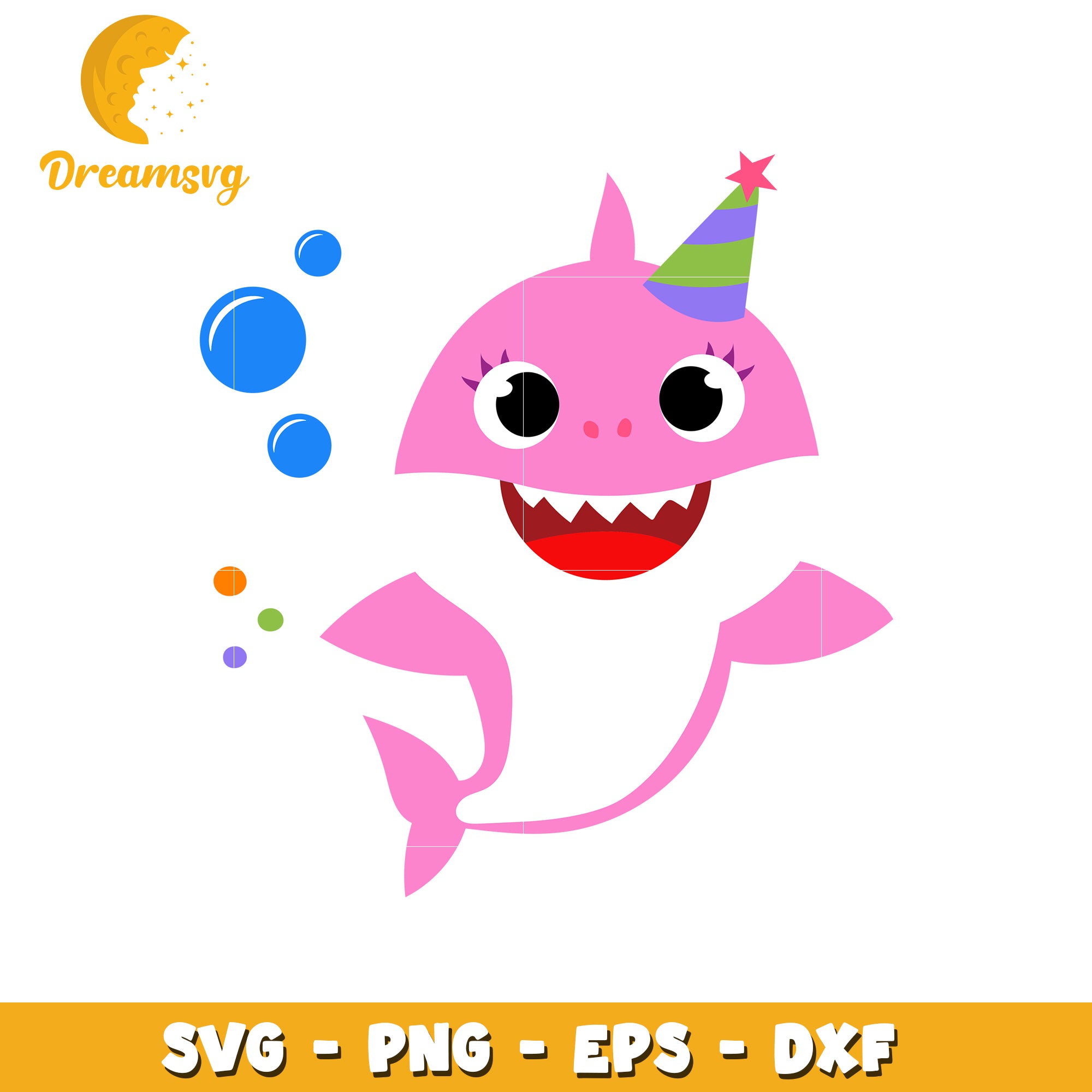 Cute Pink Shark Party SVG File for Fun Crafts and Designs – DreamSVG Store
