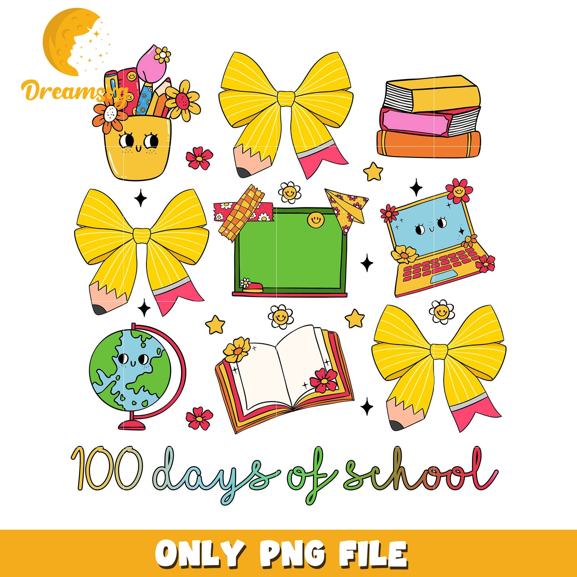 Cute School Supplies PNG for 100 Days of Learning – DreamSVG Store