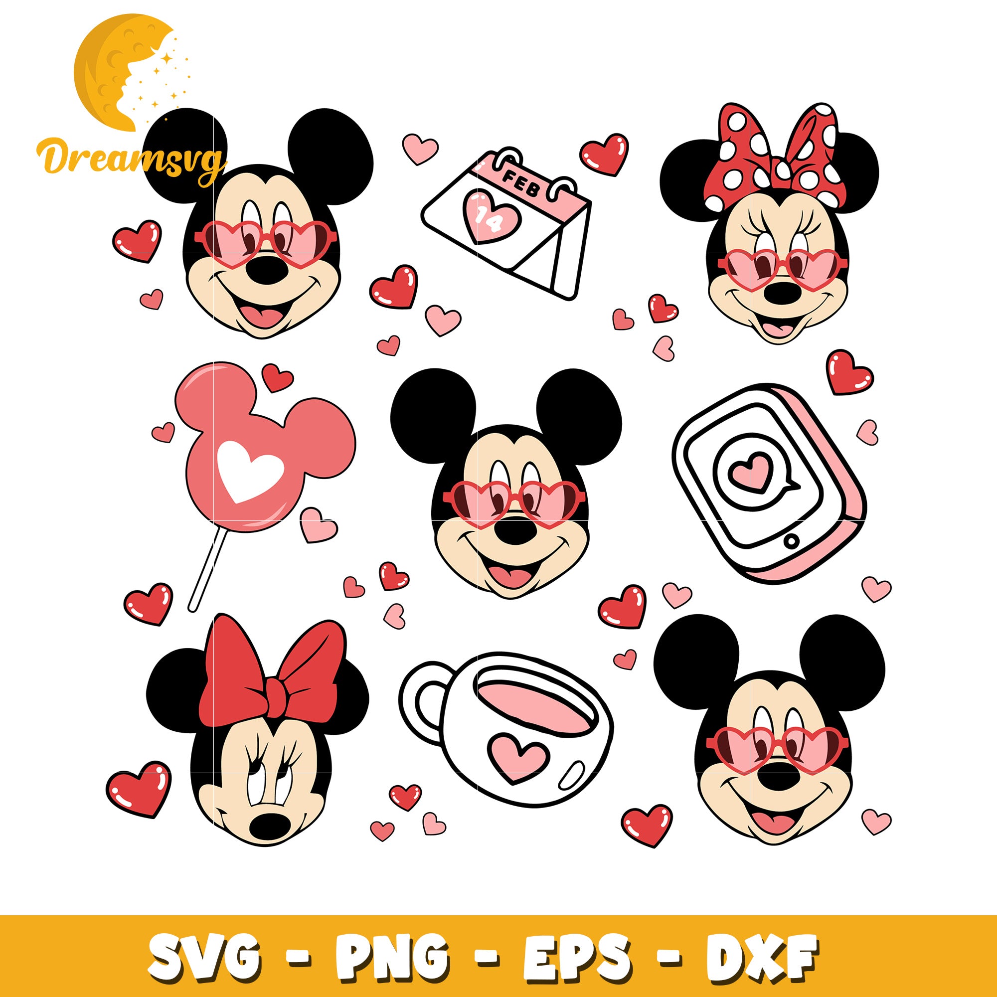 Cute Valentine Mickey Mouse SVG Clipart for Crafting and Design ...