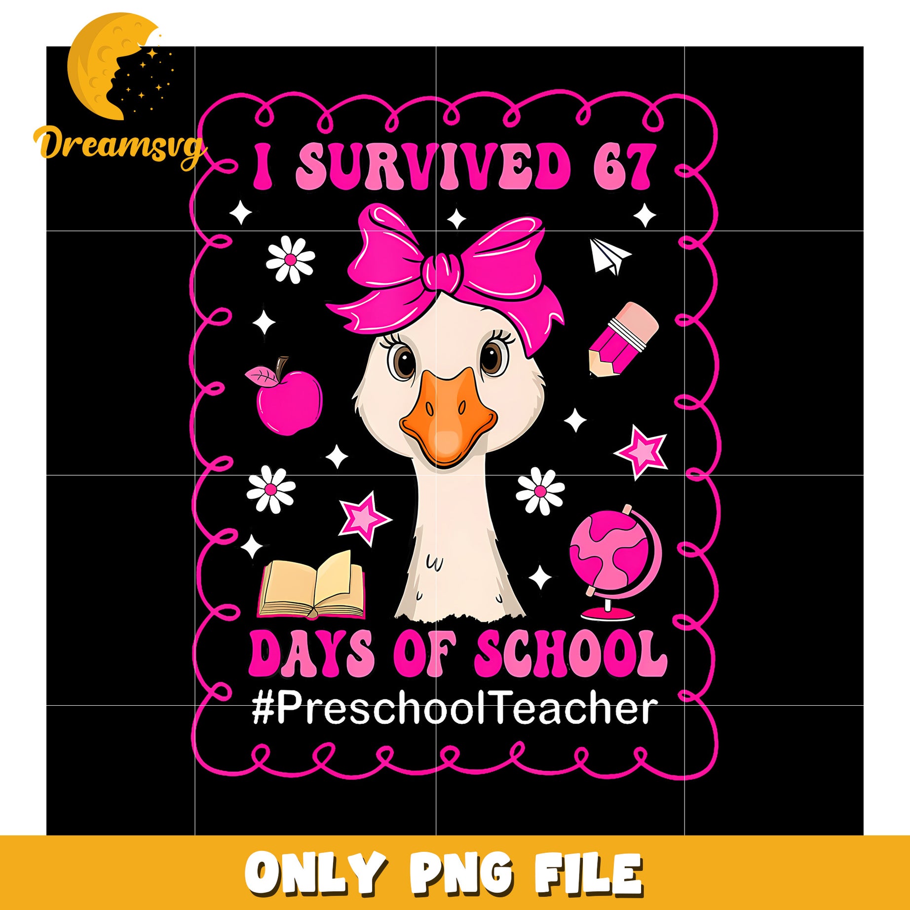 Cute pink goose 67 days of school png, funny clipart png, humor trend ...