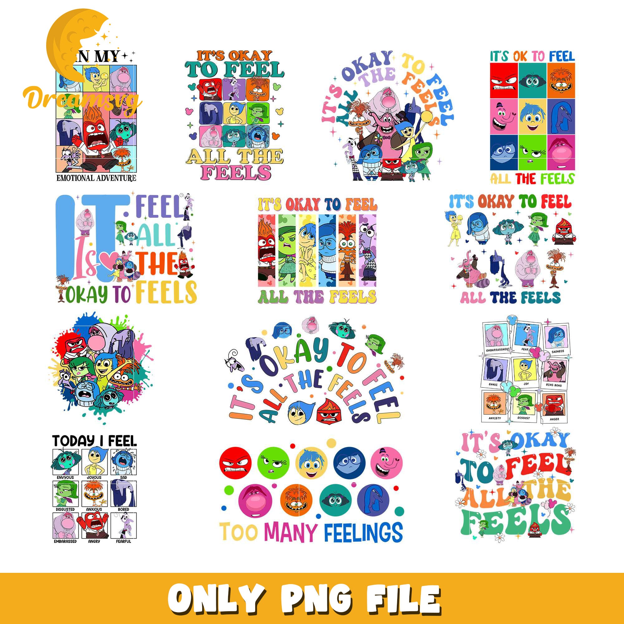 It's okay to feel quote design bundle png, inside out 2 characters png ...