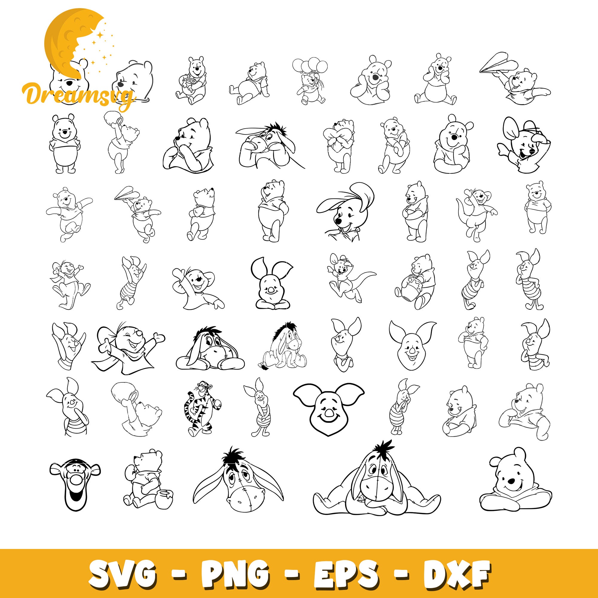 Winnie The Pooh Outline Svg Winnie Pooh And Friends Circle SVG, Pooh