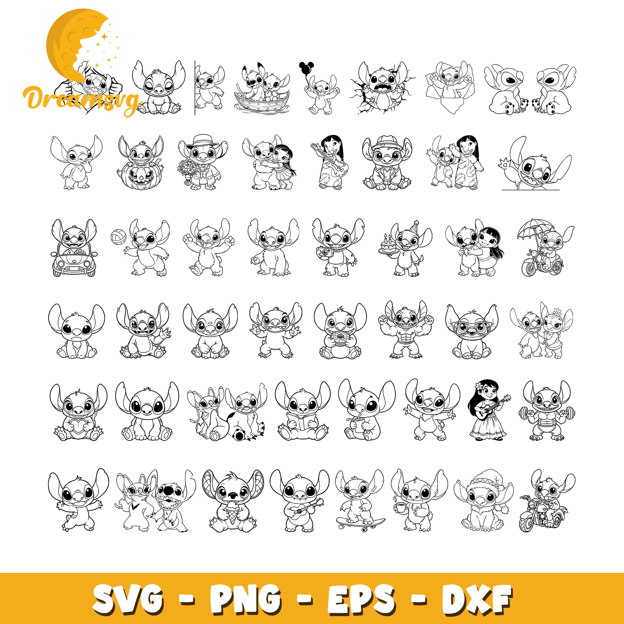 Stitch and Lilo outline design bundle svg, lilo and stitch svg ...