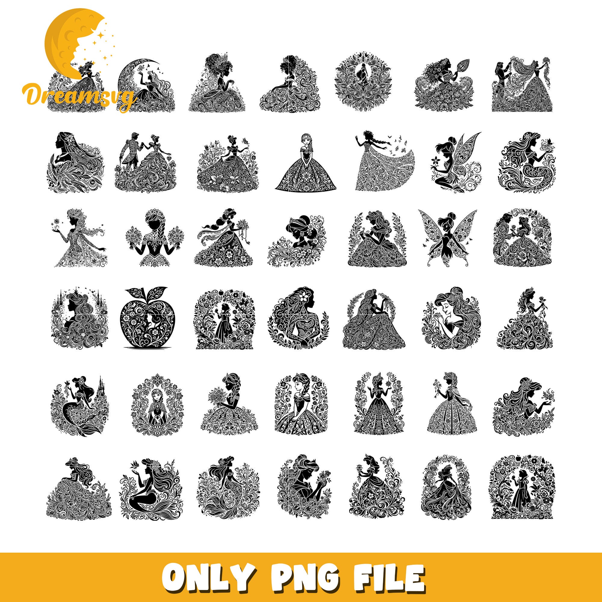 Princess intricate weeding design bundle png, disney princess png ...