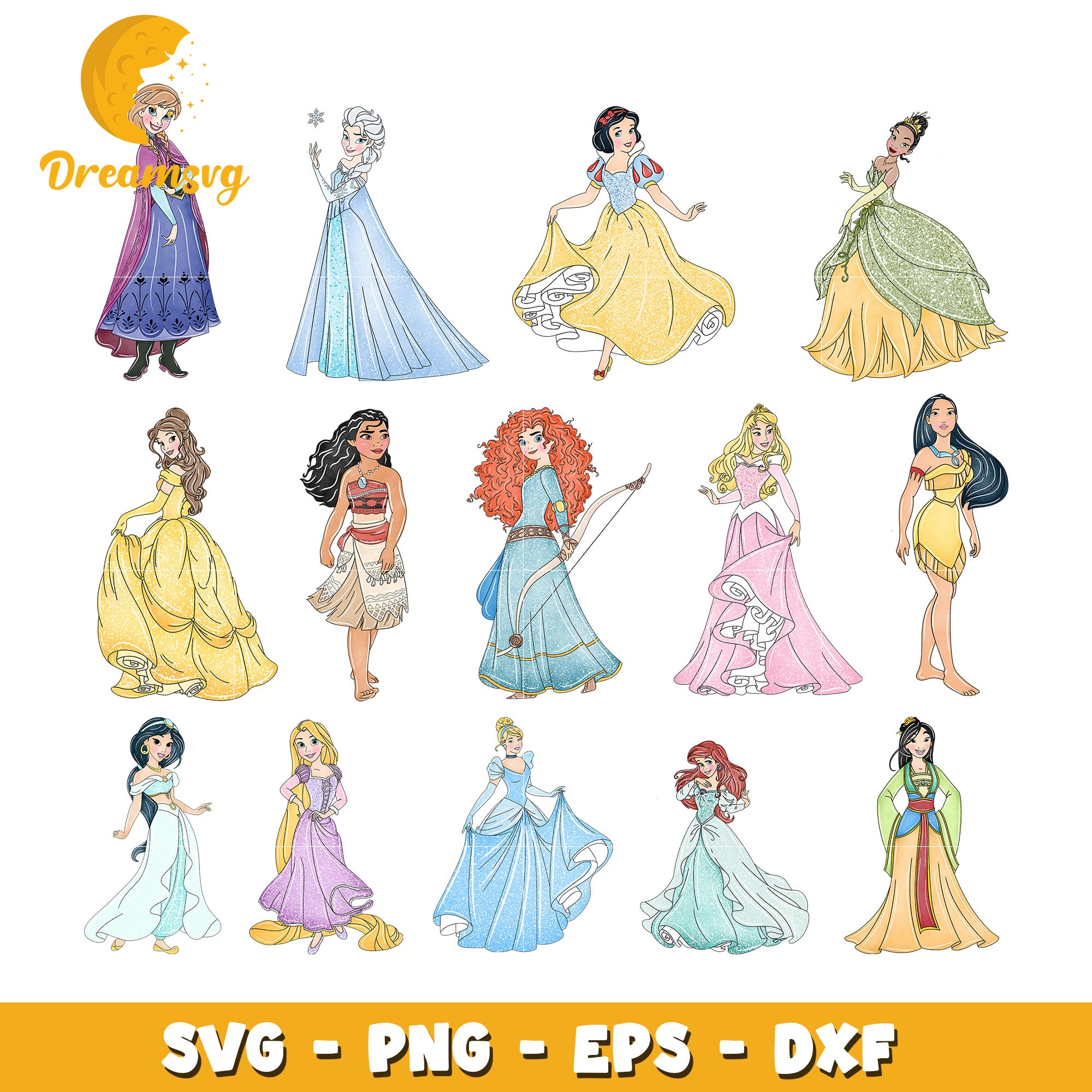 Disney princess characters design bundle svg, Disney princess svg ...
