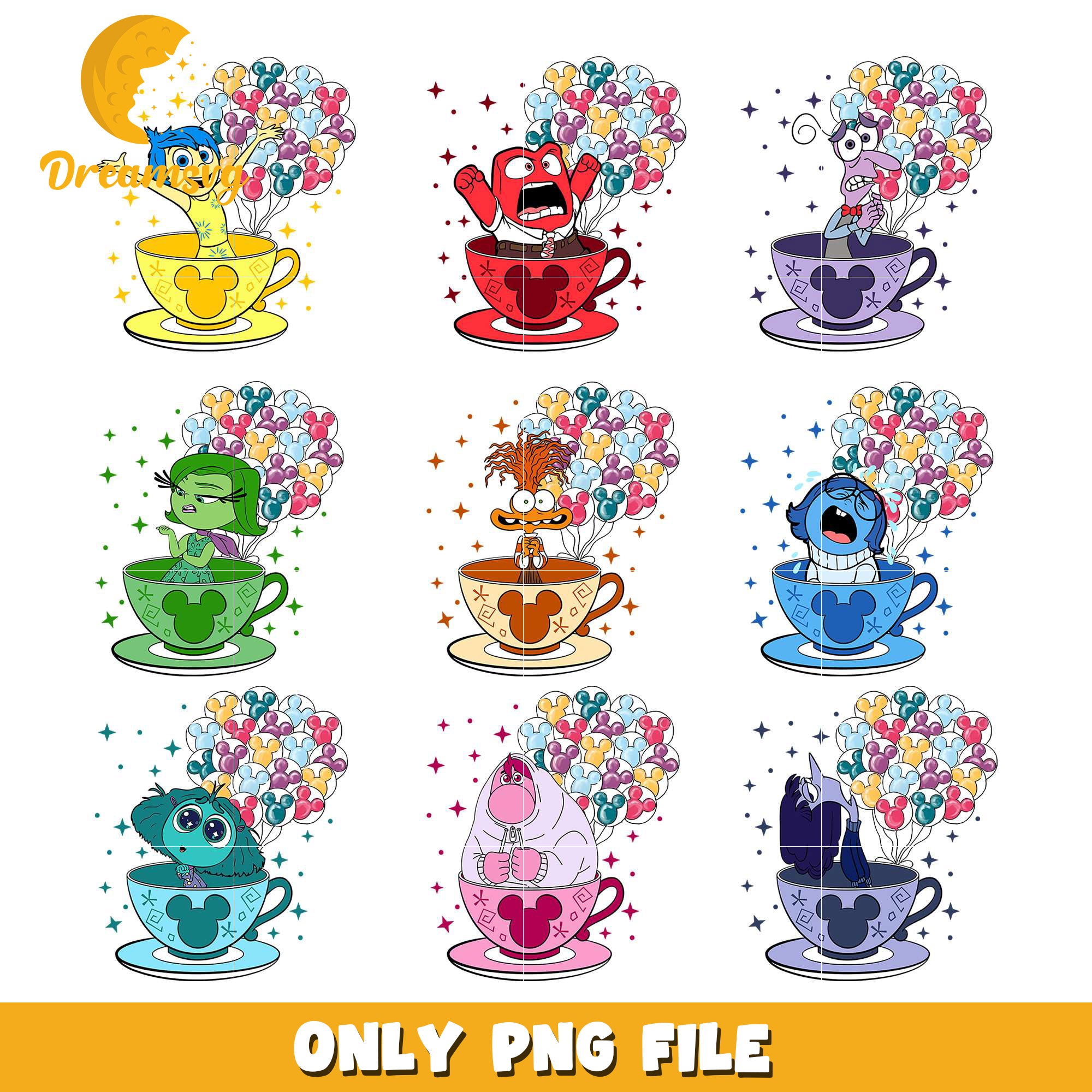 Inside out characters with balloon bundle png, disney inside out 2 png ...