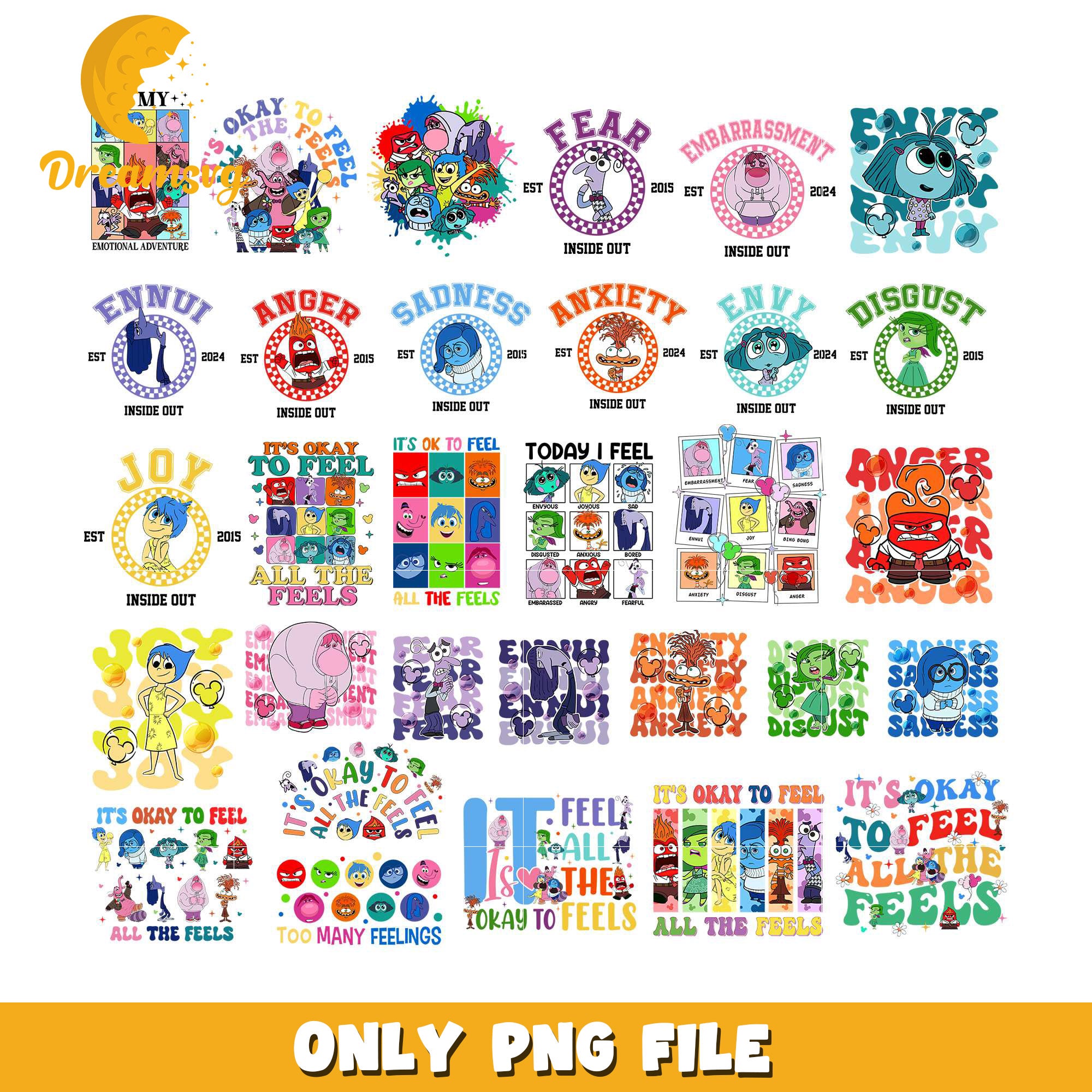 Inside out its okay to feel bundle png, Inside out 2 png – DreamSVG Store