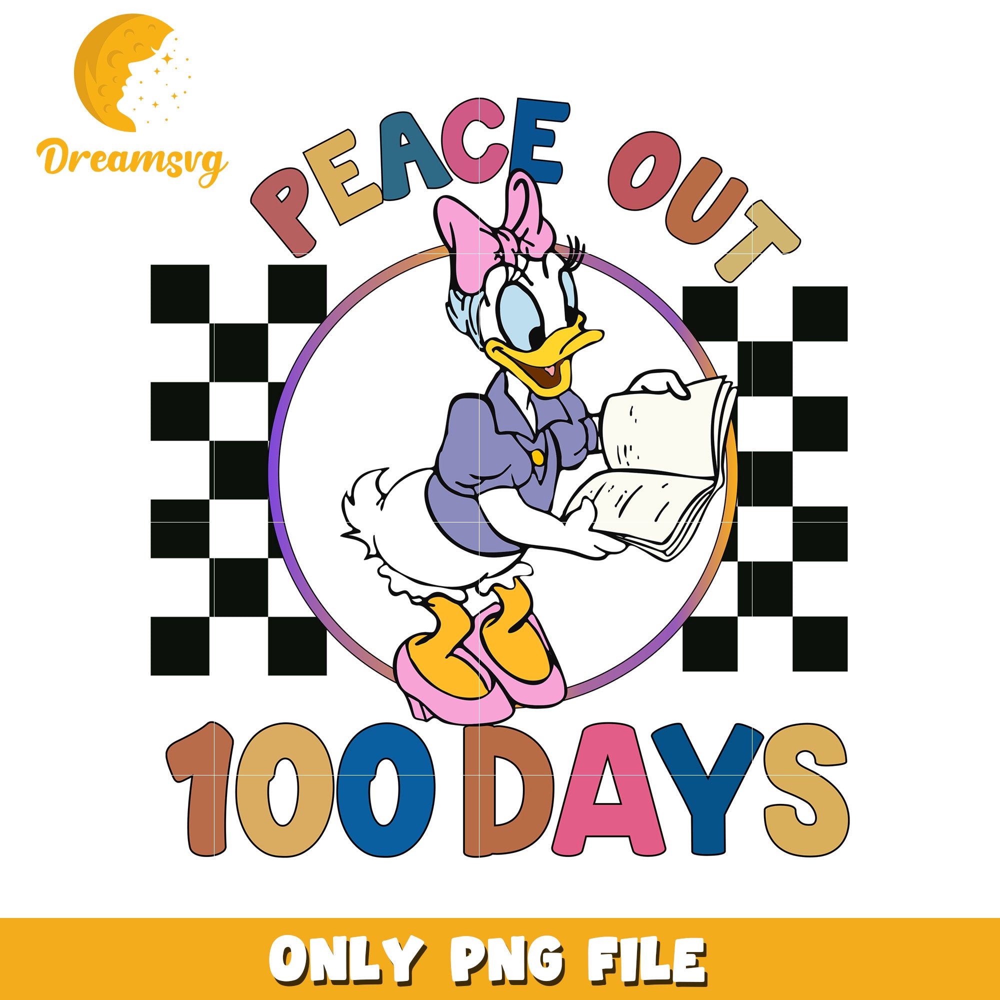 Daisy Duck Peace Out 100 Days PNG Design for Kids Fun – DreamSVG Store