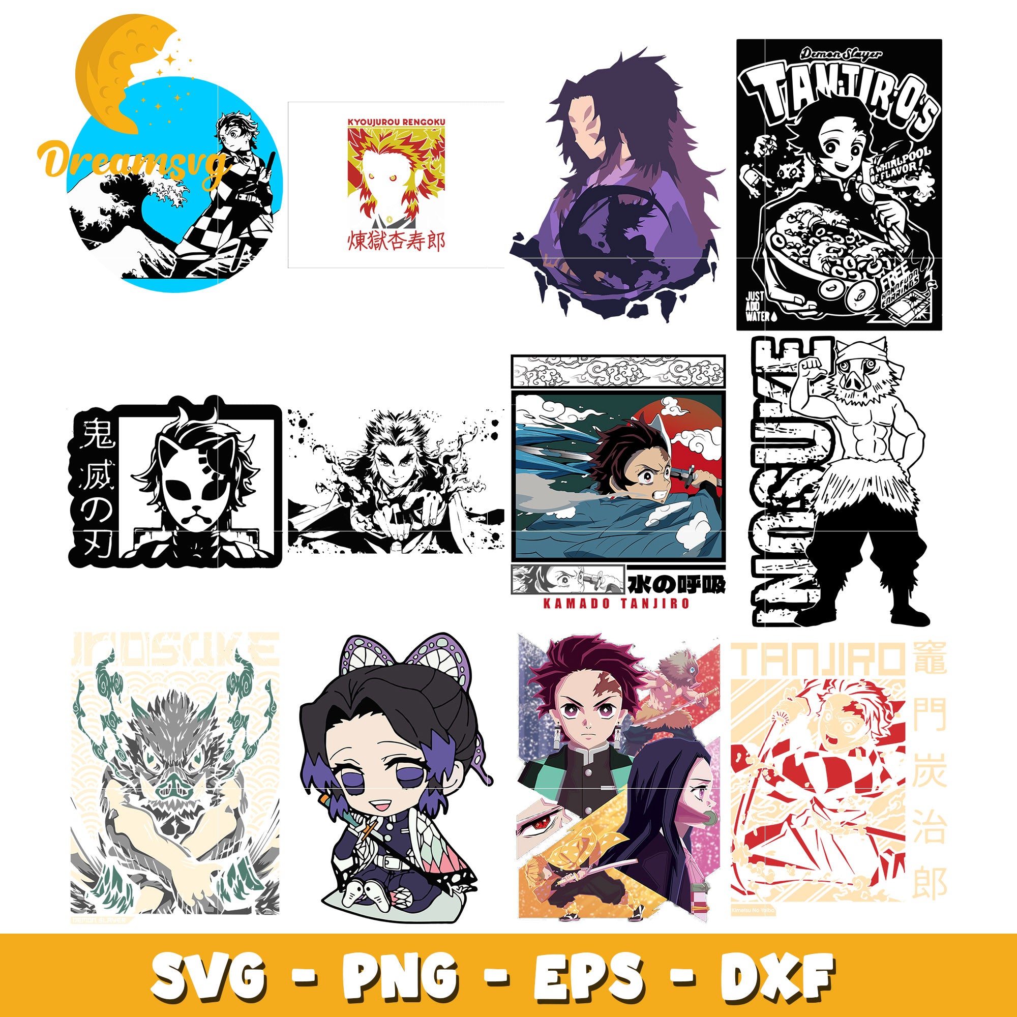 Tanjiro black white bundle design svg, kimetsu no yaiba svg – DreamSVG ...