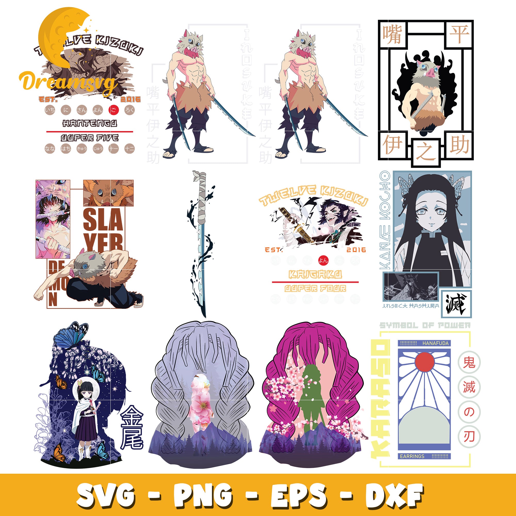 Inosuke hashibira characters bundle svg, mitsuri kanroji svg – DreamSVG ...