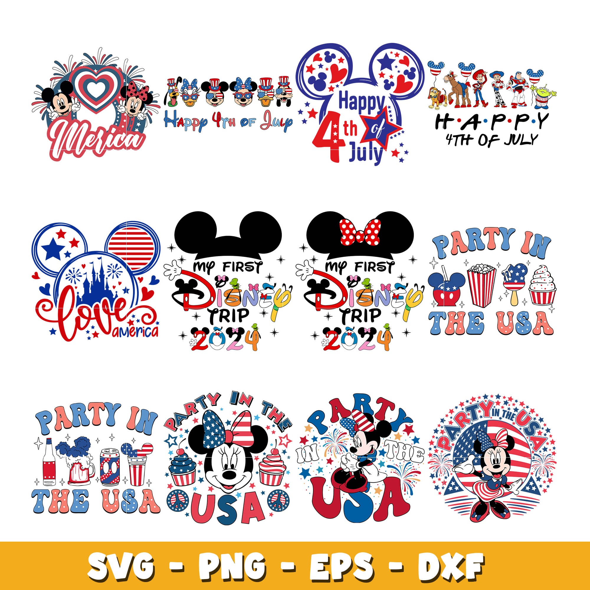 Mickey and friends happy 4th of july bundle svg, Disney svg, Digital d ...
