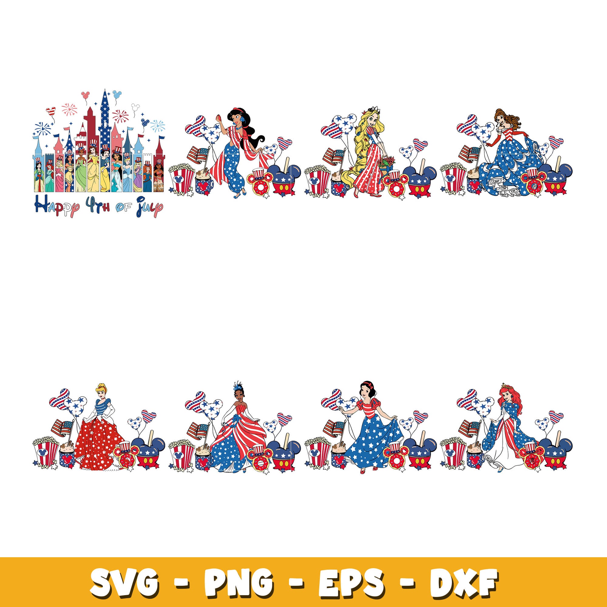 Princess 4th Of July American bundle svg, Princess svg, Disney cartoon ...