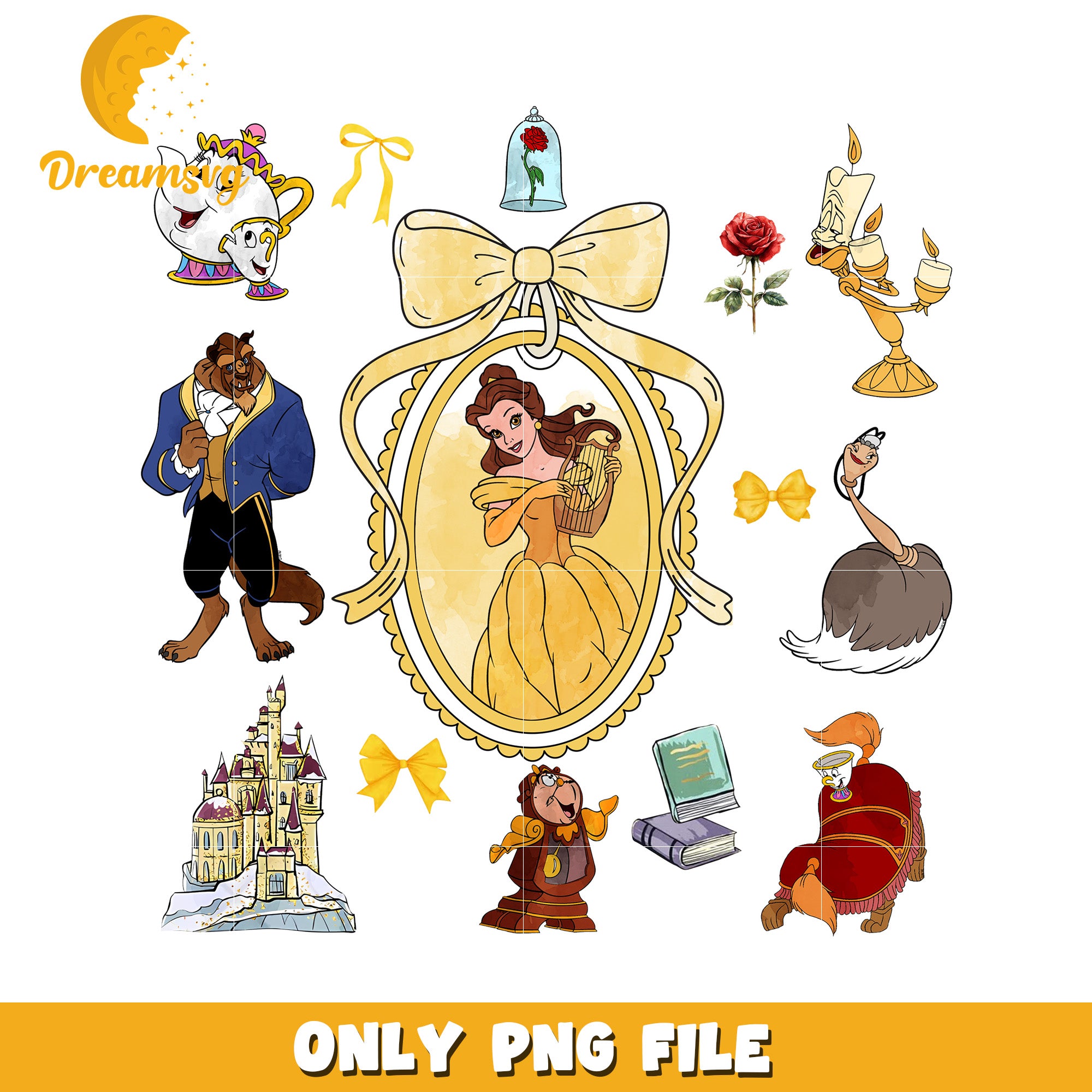 Disney beauty and the beast movie picture frame design png, belle pinc ...