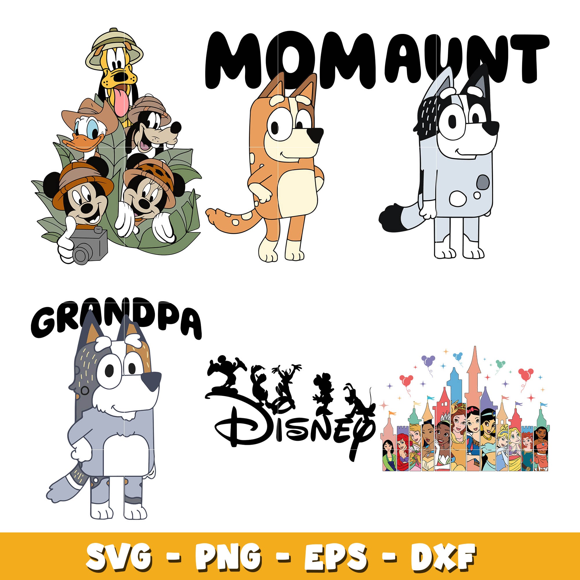 Bluey friends cartoon and Disney Princess Castle bundle svg, Disney sv ...