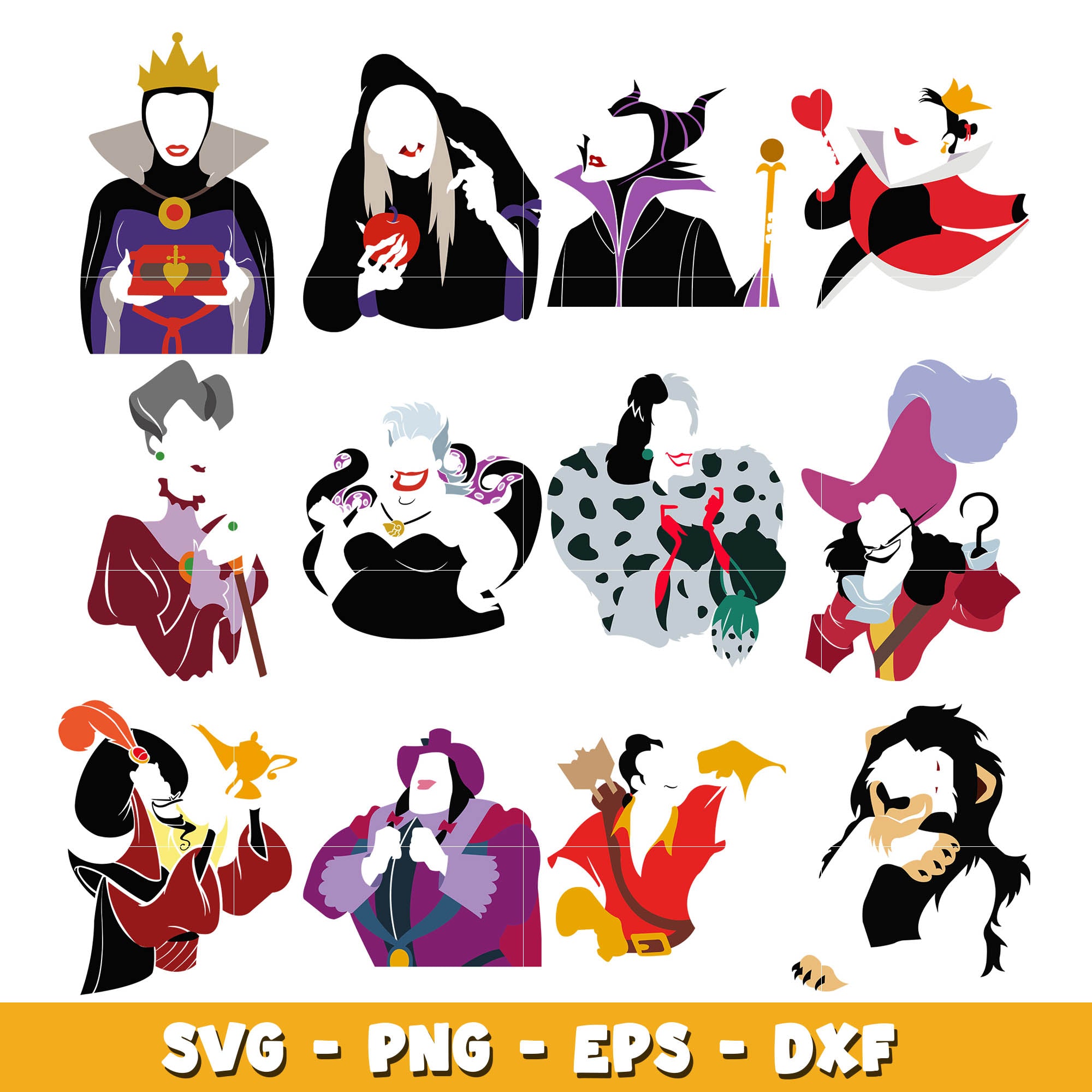 Disney Villains Vinyl Stickers bundle svg, Disney cartoon svg, Digital ...