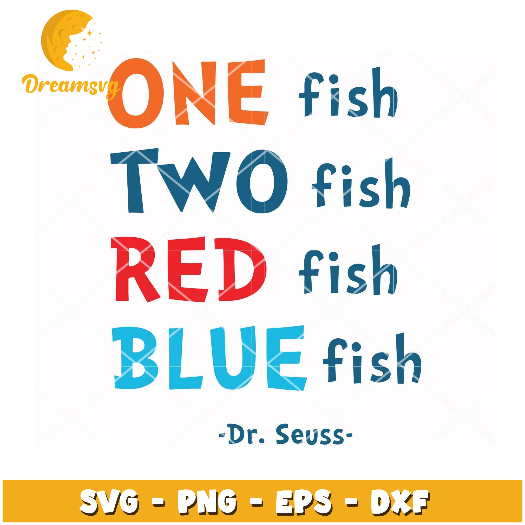 Dr Seuss One Fish Two Fish SVG Instant Download Wall Art Design ...