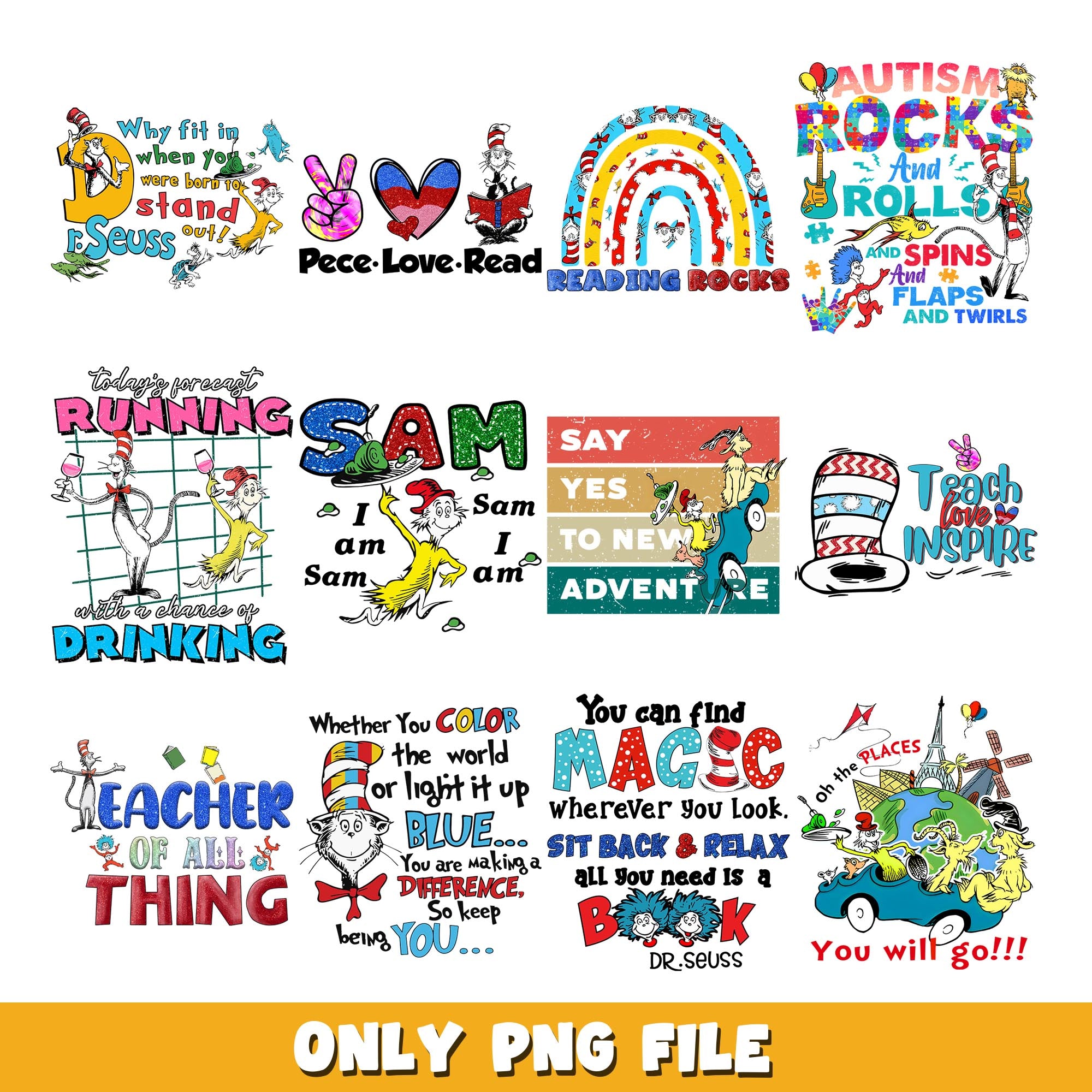 Dr. Seuss Read Bundle png, Dr Seuss bundle png, cartoon png – DreamSVG ...