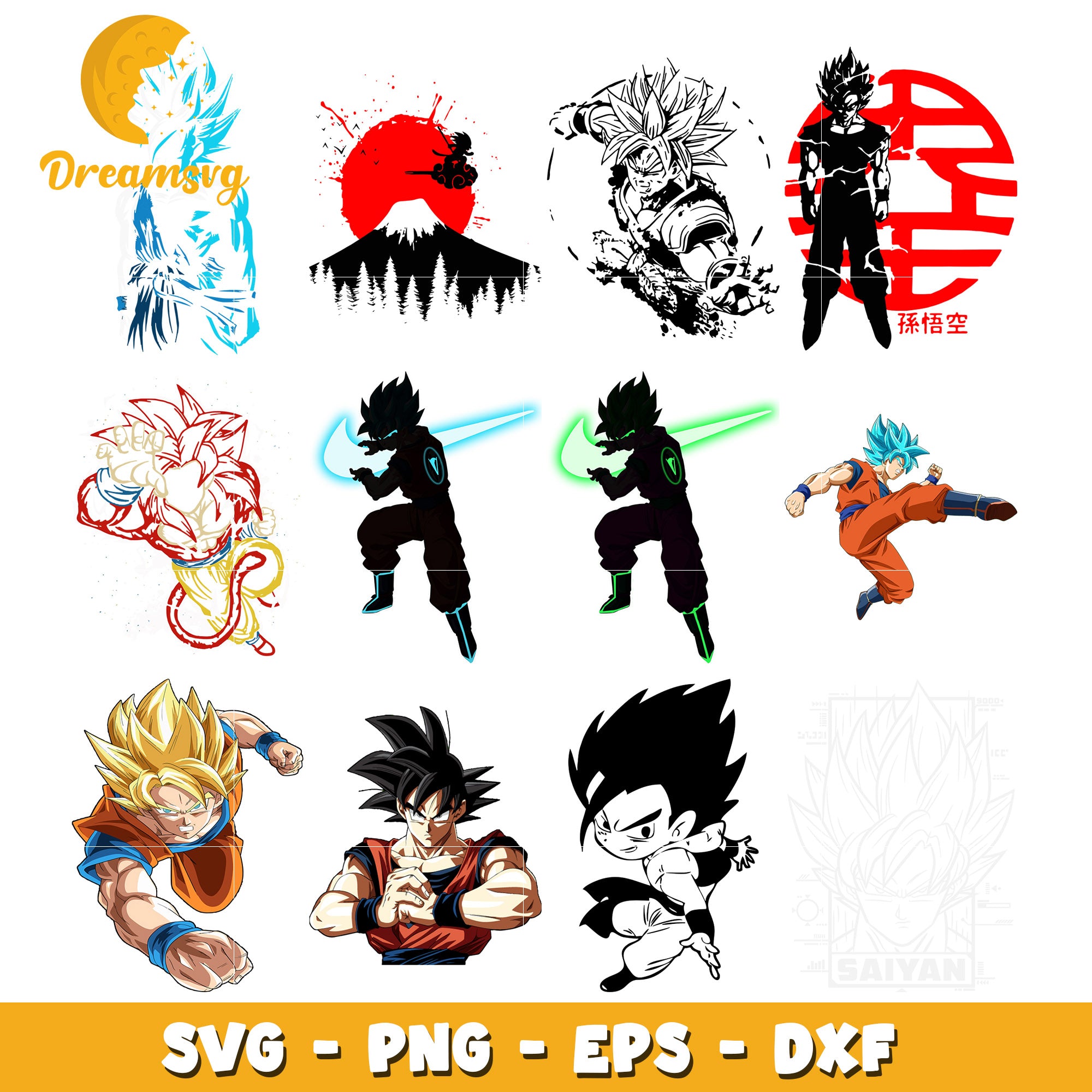 Songoku character anime design bundle svg, son goku anime svg ...