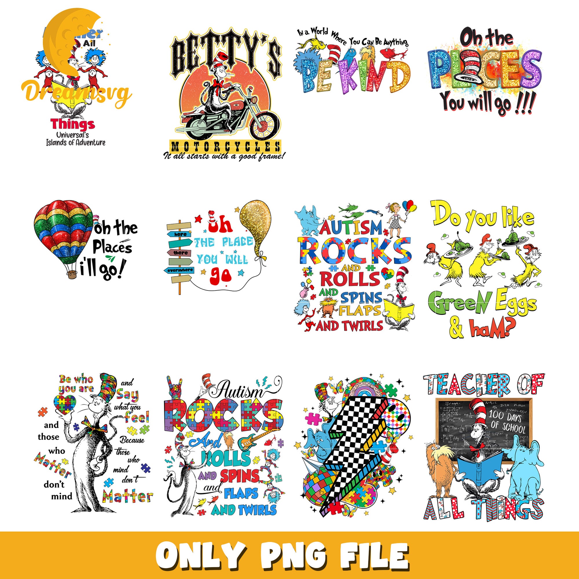 Dr seuss Colorful Quote Bundle PNG for Creative Projects – DreamSVG Store