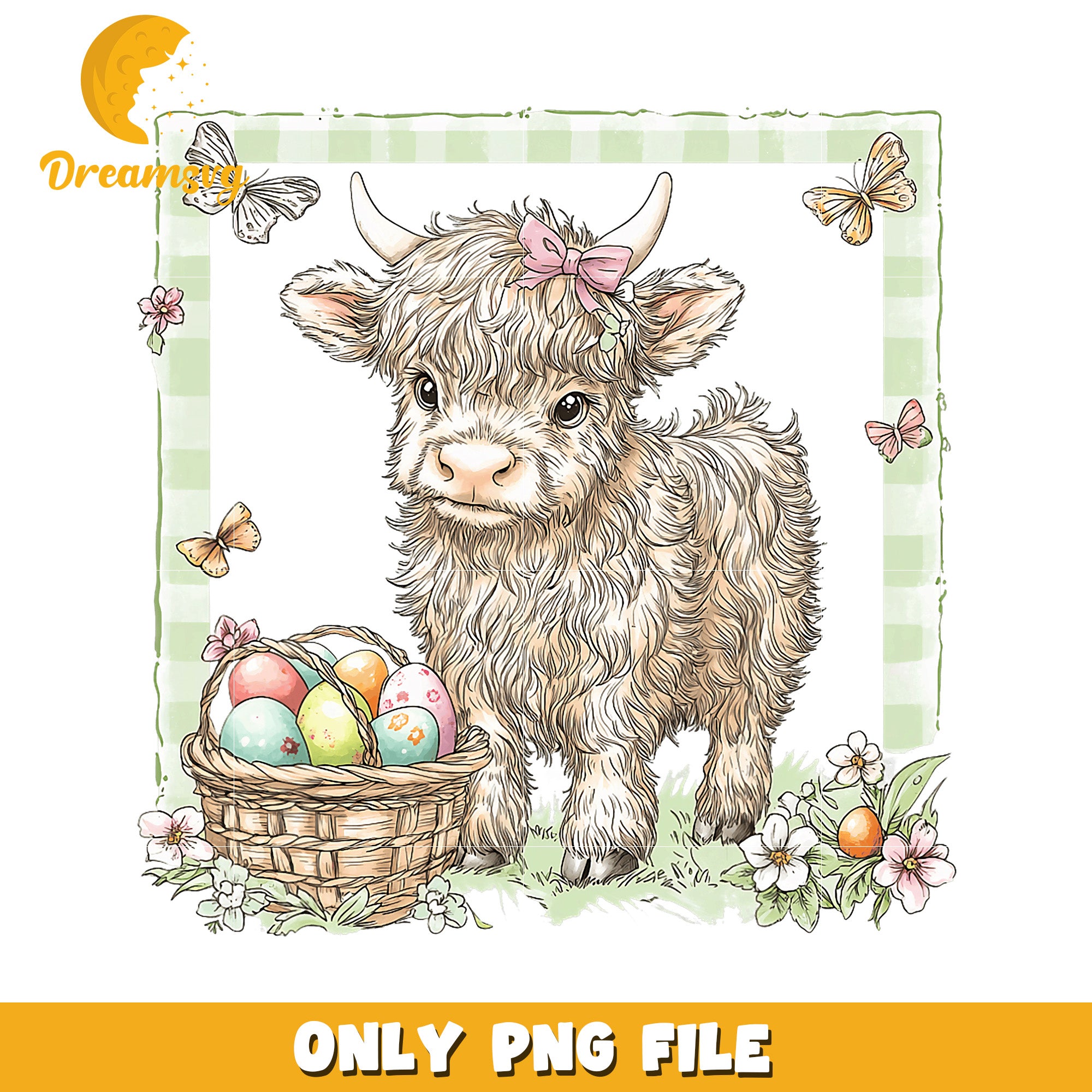 Easter Highland Cow PNG Cute Calf with Eggs – DreamSVG Store