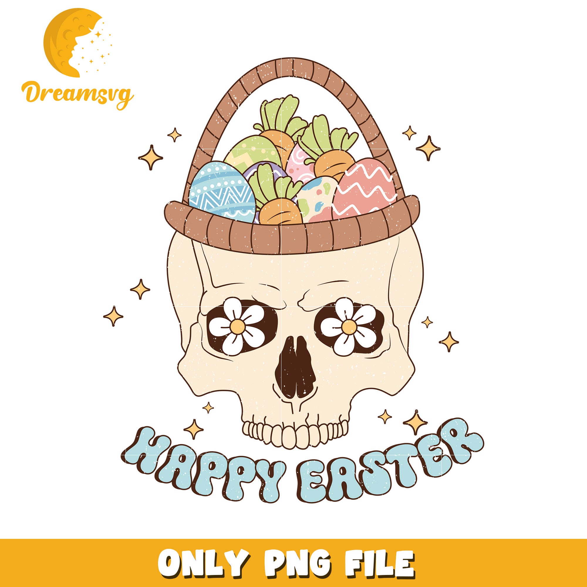 Easter Skull PNG Graphic with Colorful Eggs Design – DreamSVG Store