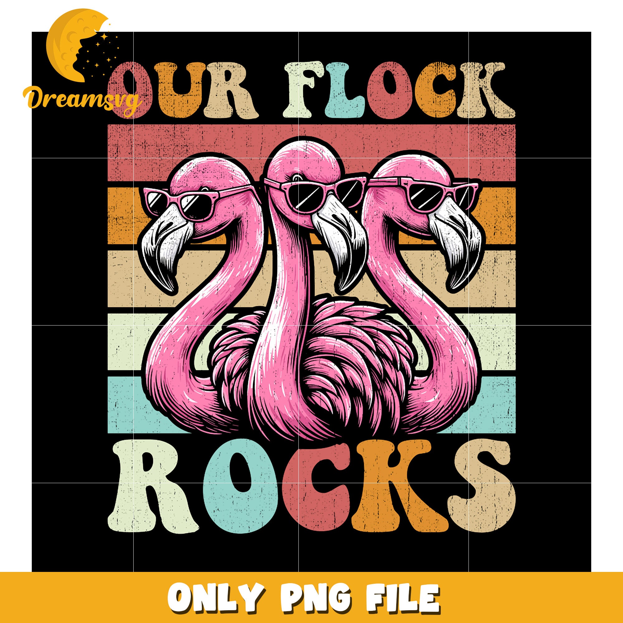 Flamingos Our Flock Rocks Retro PNG – DreamSVG Store