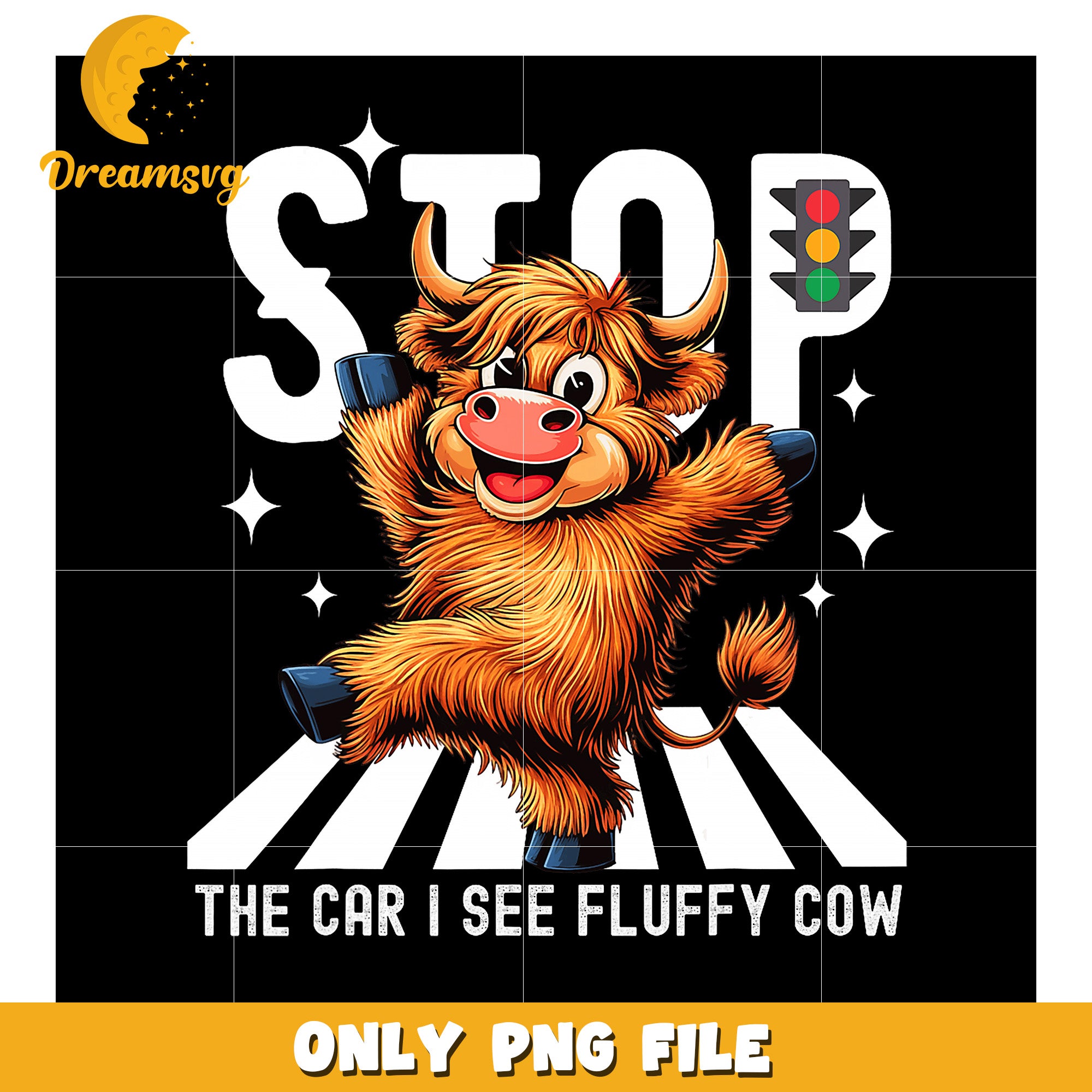 Fluffy Cow Crossing PNG Stop The Car Funny Design – DreamSVG Store