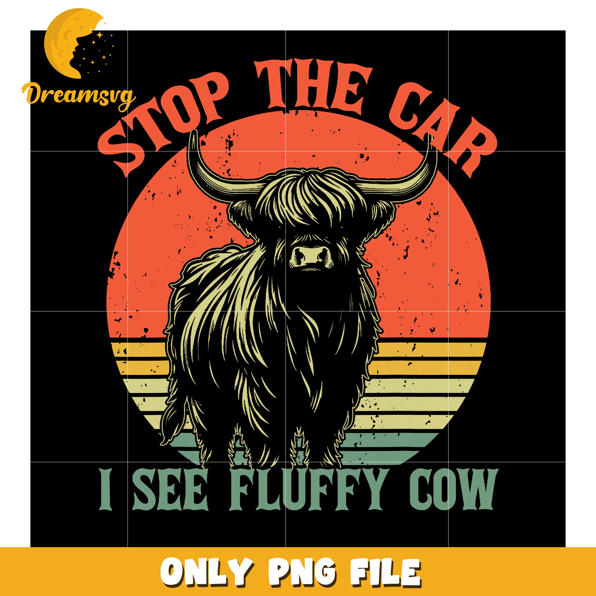 Fluffy Cow Retro PNG Design – DreamSVG Store