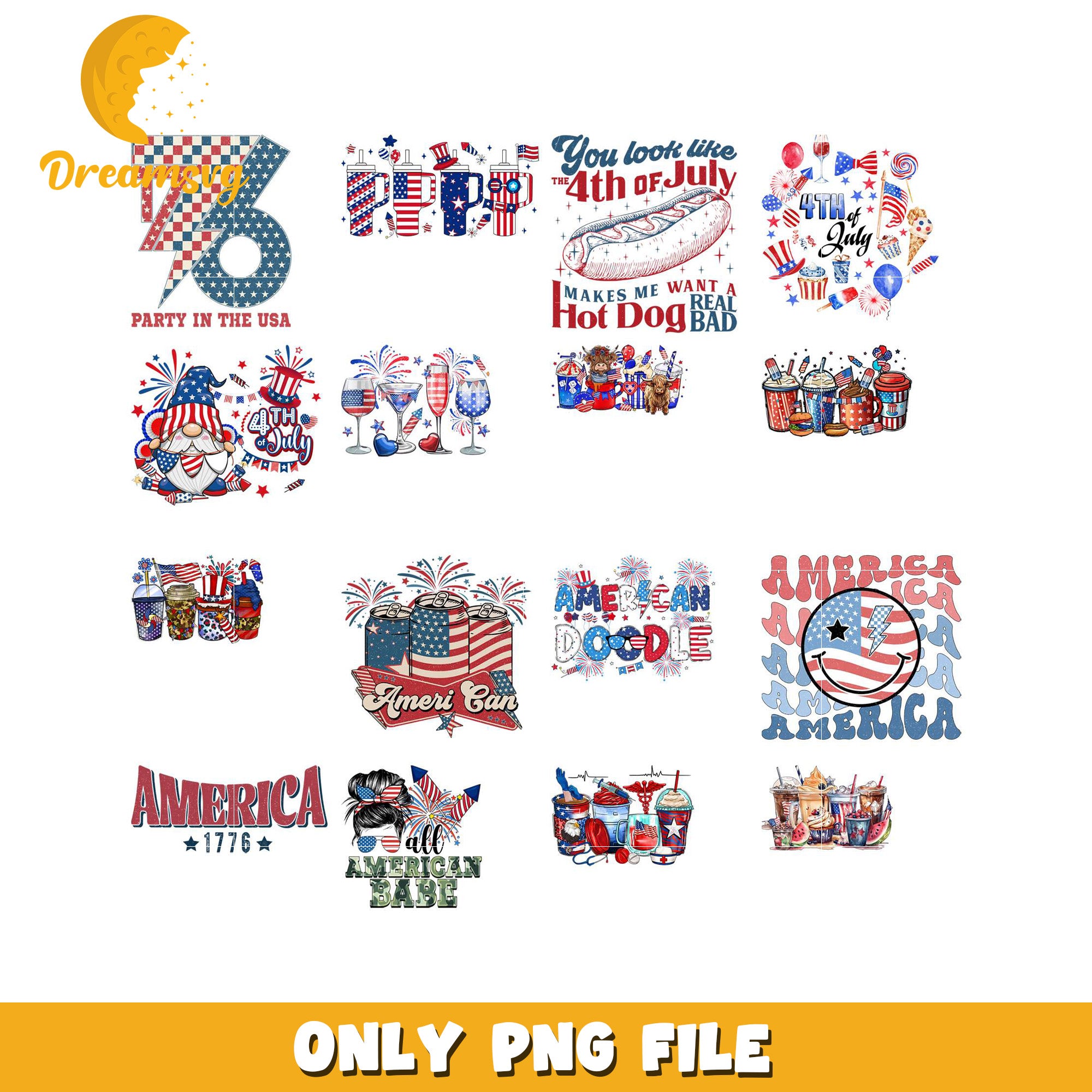 Fourth of July PNG Bundle Festive America Designs for DIY – DreamSVG Store